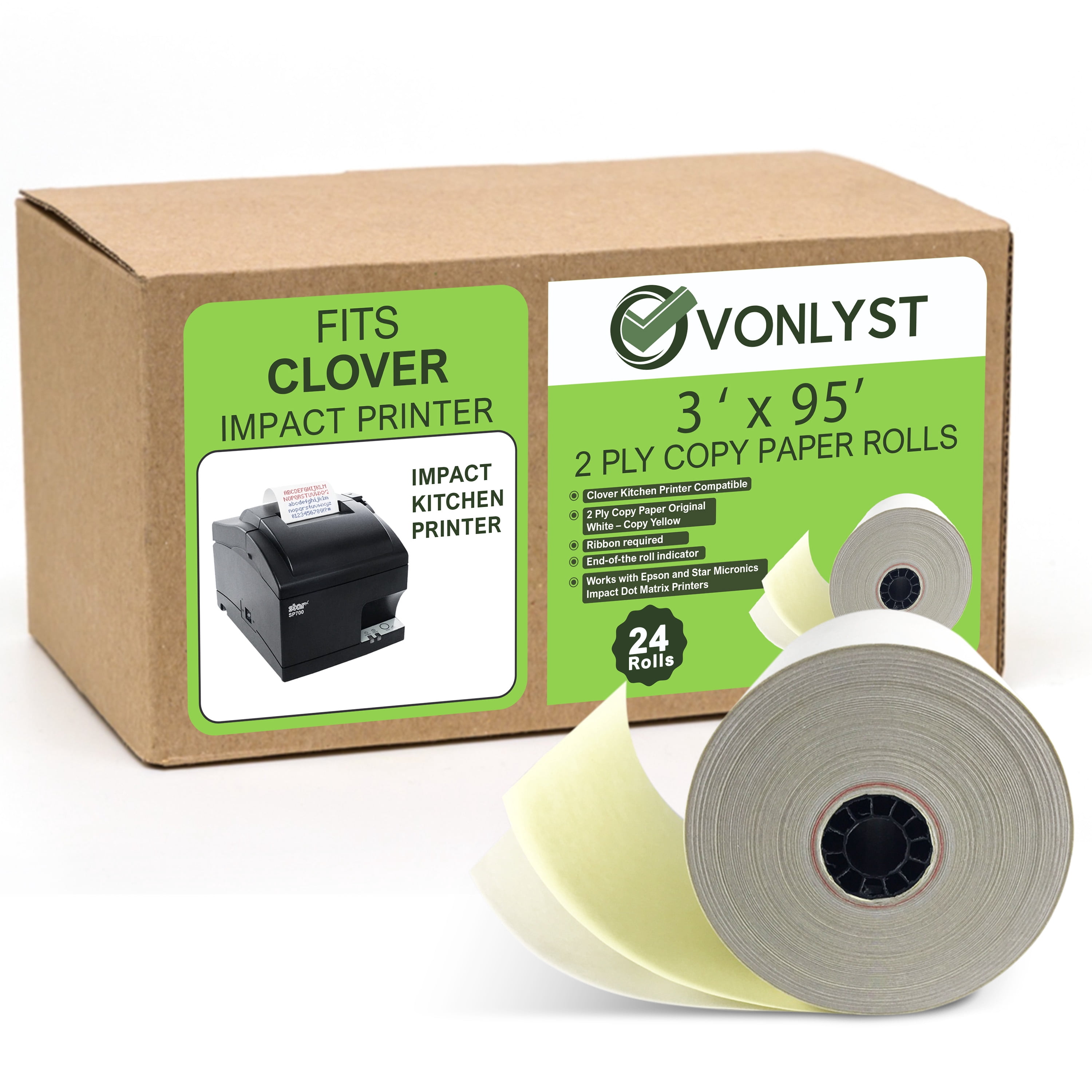 Vonlyst Two Ply Copy Carbonless Rolls 3x95 White/Canary for Clover ...