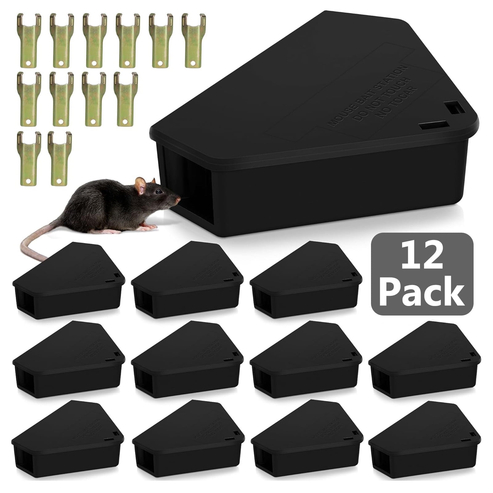 BITOUSHI 12 Pcs Mice Station with Key Triangle Bait Station Reusable ...