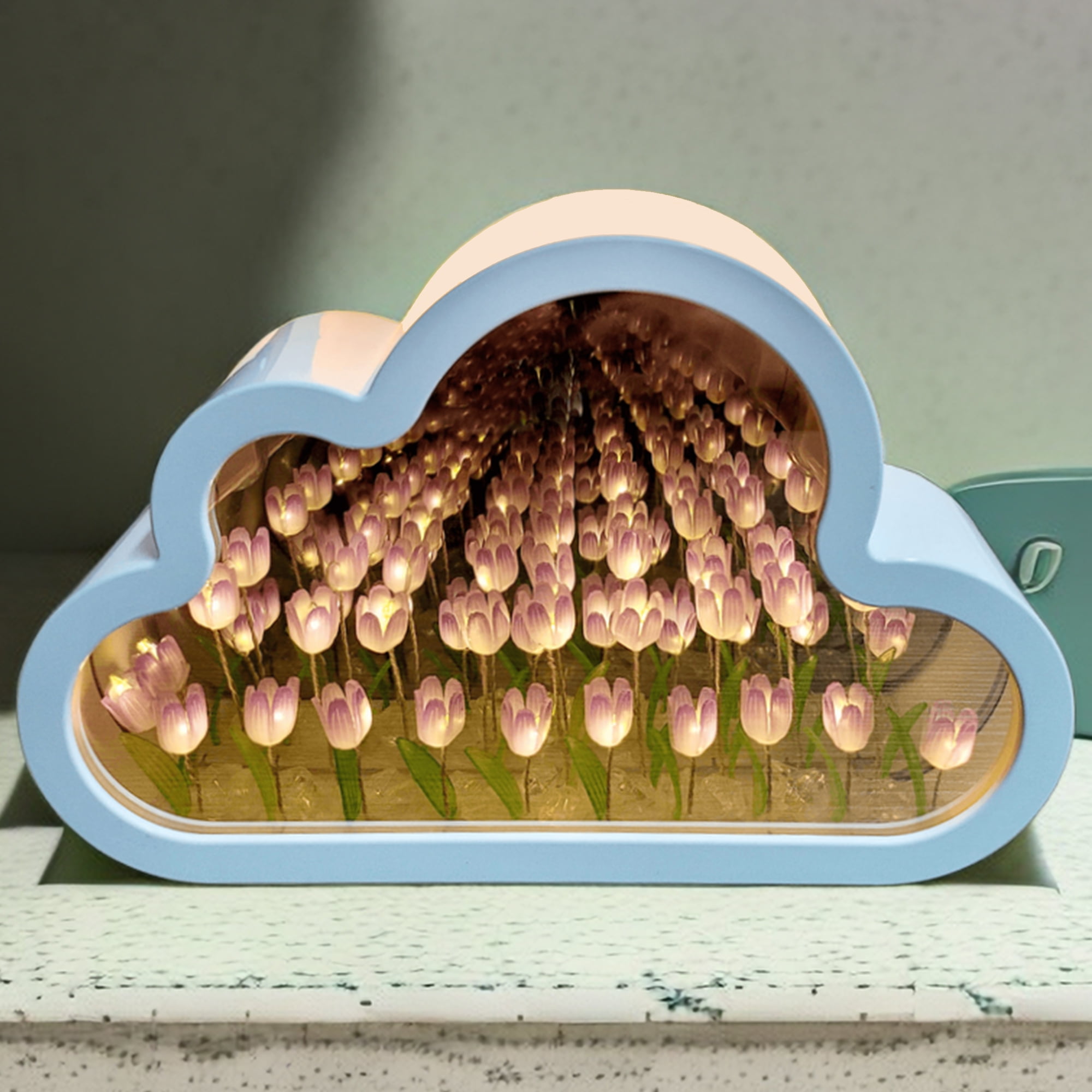 BITOUSHI 20 Flower Tulip Cloud Lamp, DIY Tulip Cloud Mirror Night Lights for Bedroom, Creative ...