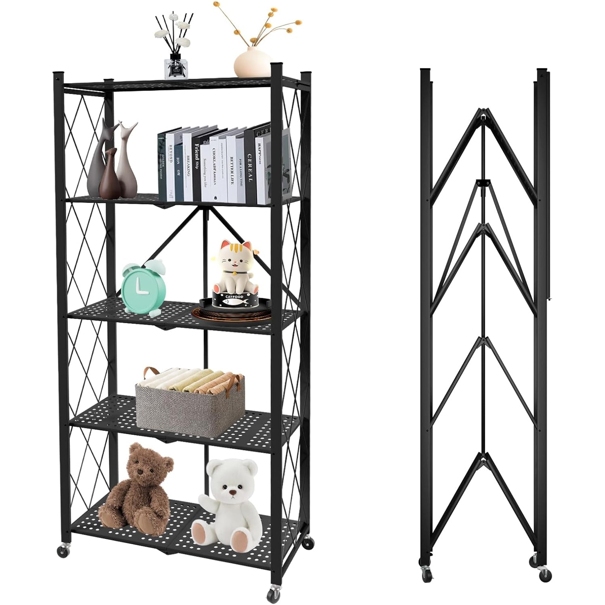 BITOUSHI 5 Tier Foldable Storage Shelves, Expandable Folding Shelving ...