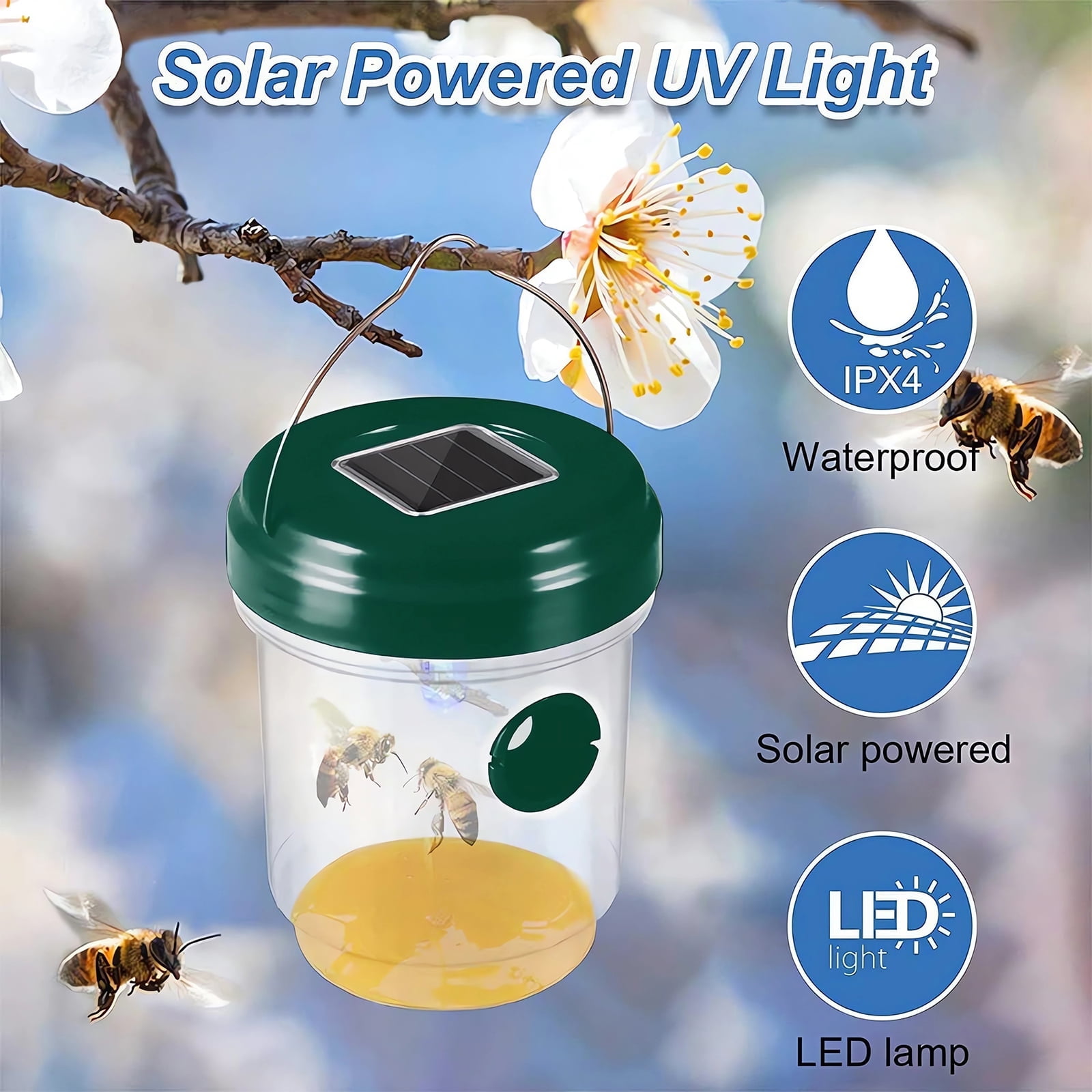 BITOUSHI Wasp Traps Outdoor Hanging, Solar Bee Trap for Outside, Hornet ...