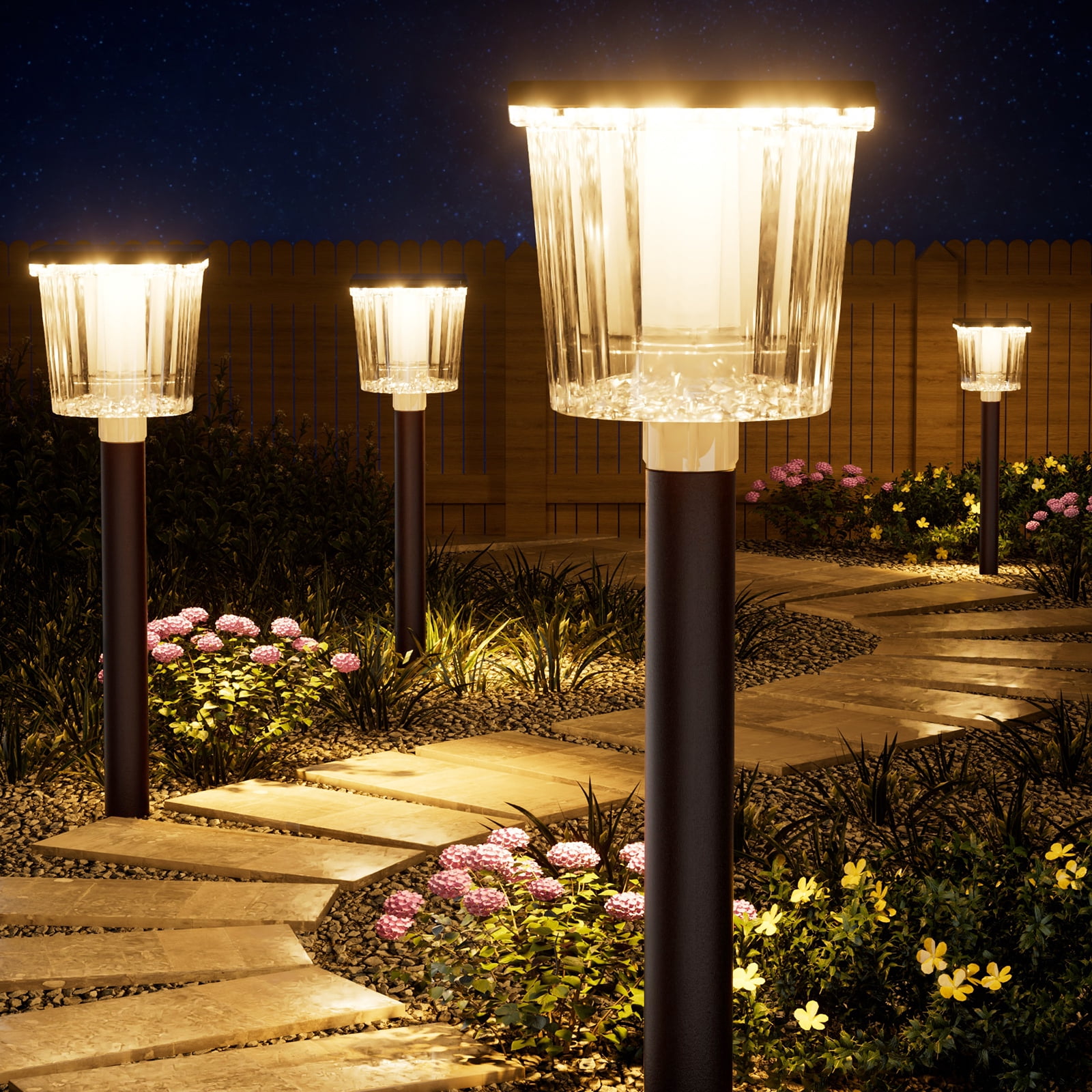 BITPOTT 2 Pack Bright Solar Pathway Lights Outdoor, Adjustable Warm ...