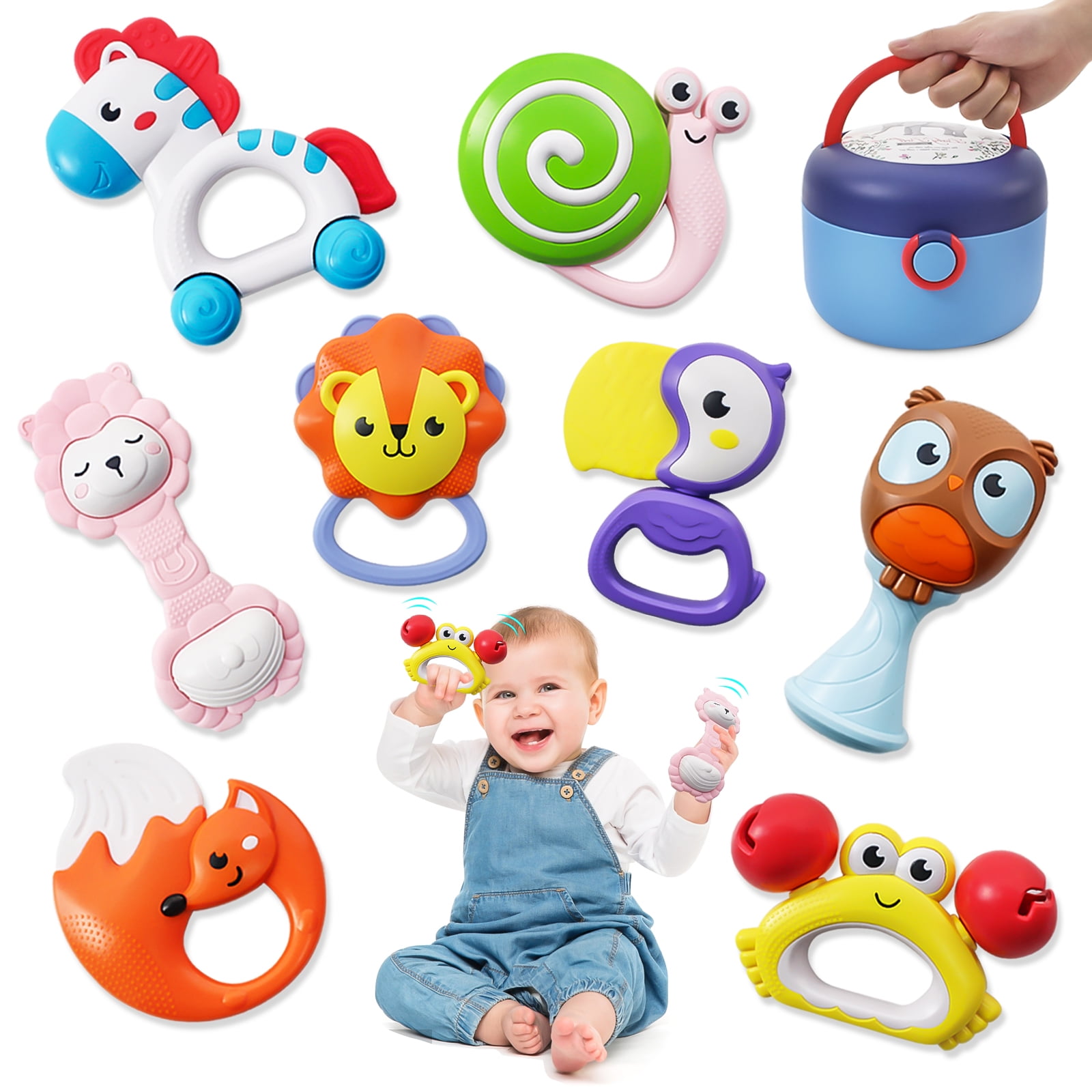 BIU BLASTER Baby Rattles Toys Set 0-12 Month Sensory Baby Toy Silicone ...