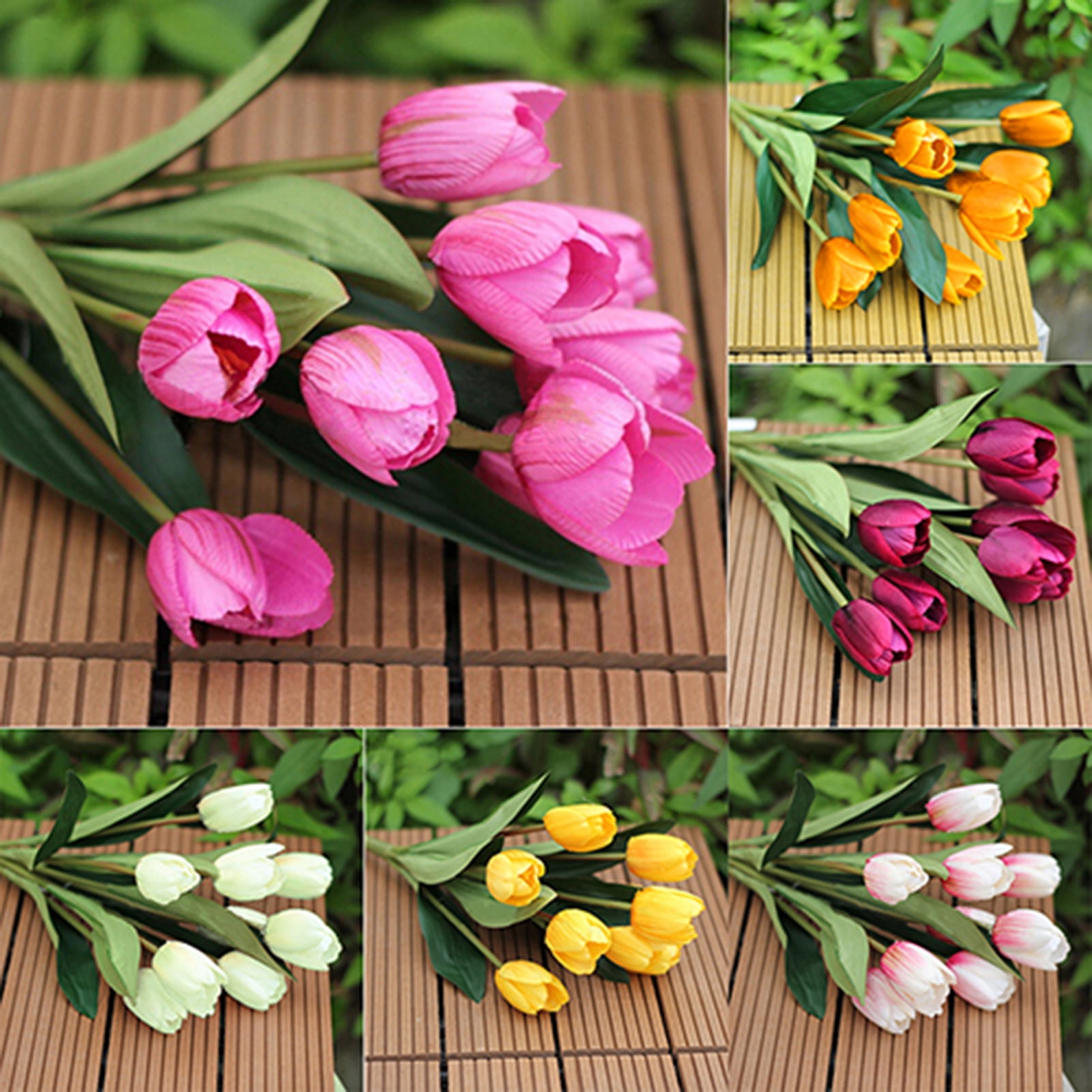 BIWEIBO Vivid Artificial Tulip Flowers 7 Colors Real Touch Household ...
