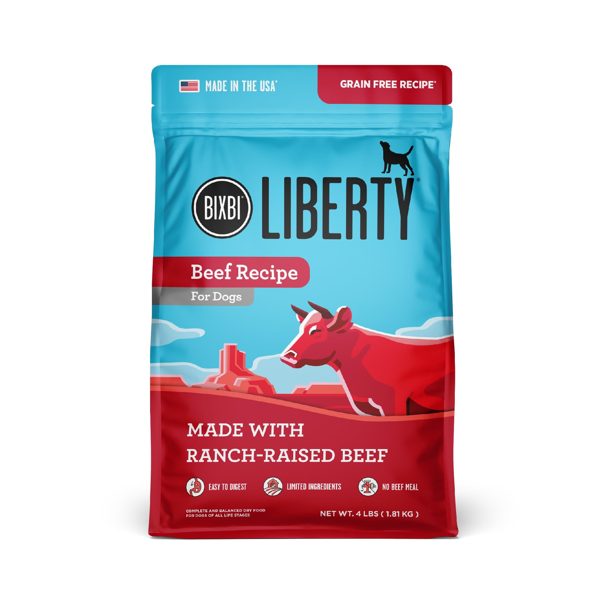 BIXBI Liberty Grain Free IRF13 Dry Dog Food, Beef, 4 lbs - Fresh Meat ...