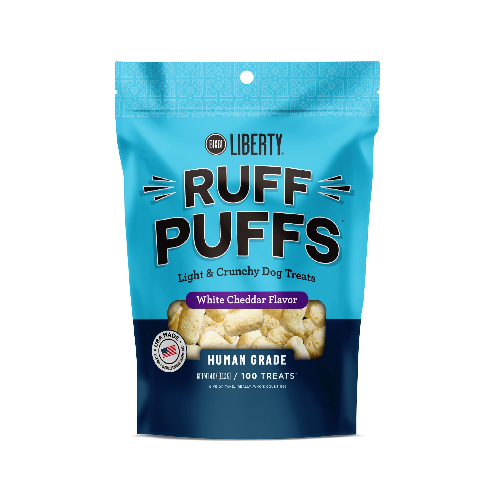 BIXBI Liberty Ruff Puffs, DMF15 White Cheddar (4 oz, 1 Pouch) - Crunchy ...