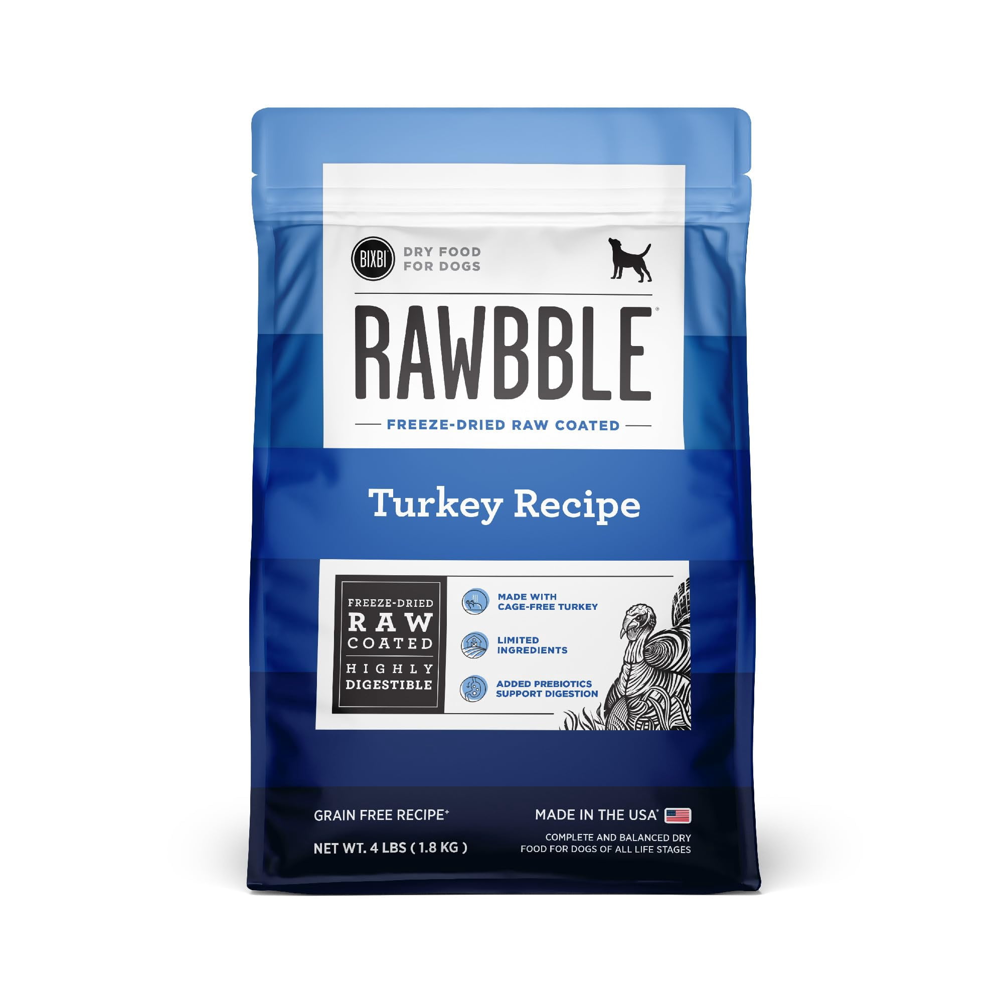 BIXBI Rawbble Dry Dog CCF19 Food, Turkey, 4 USA Made with Fresh Meat ...