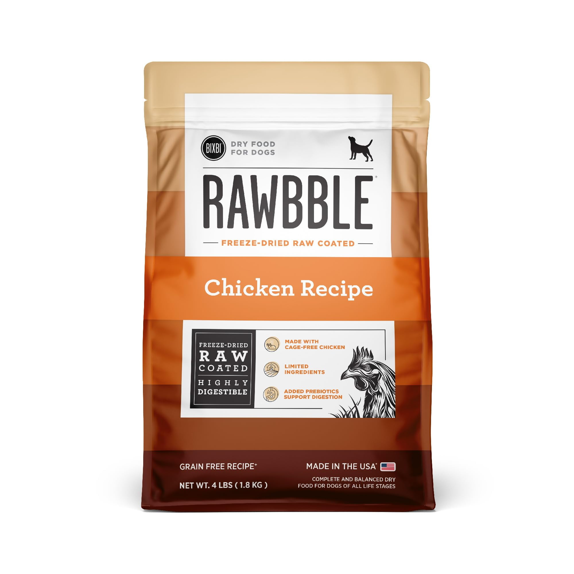 BIXBI Rawbble Dry Dog YYF14 Food, Chicken, 4 USA Made with Fresh Meat ...