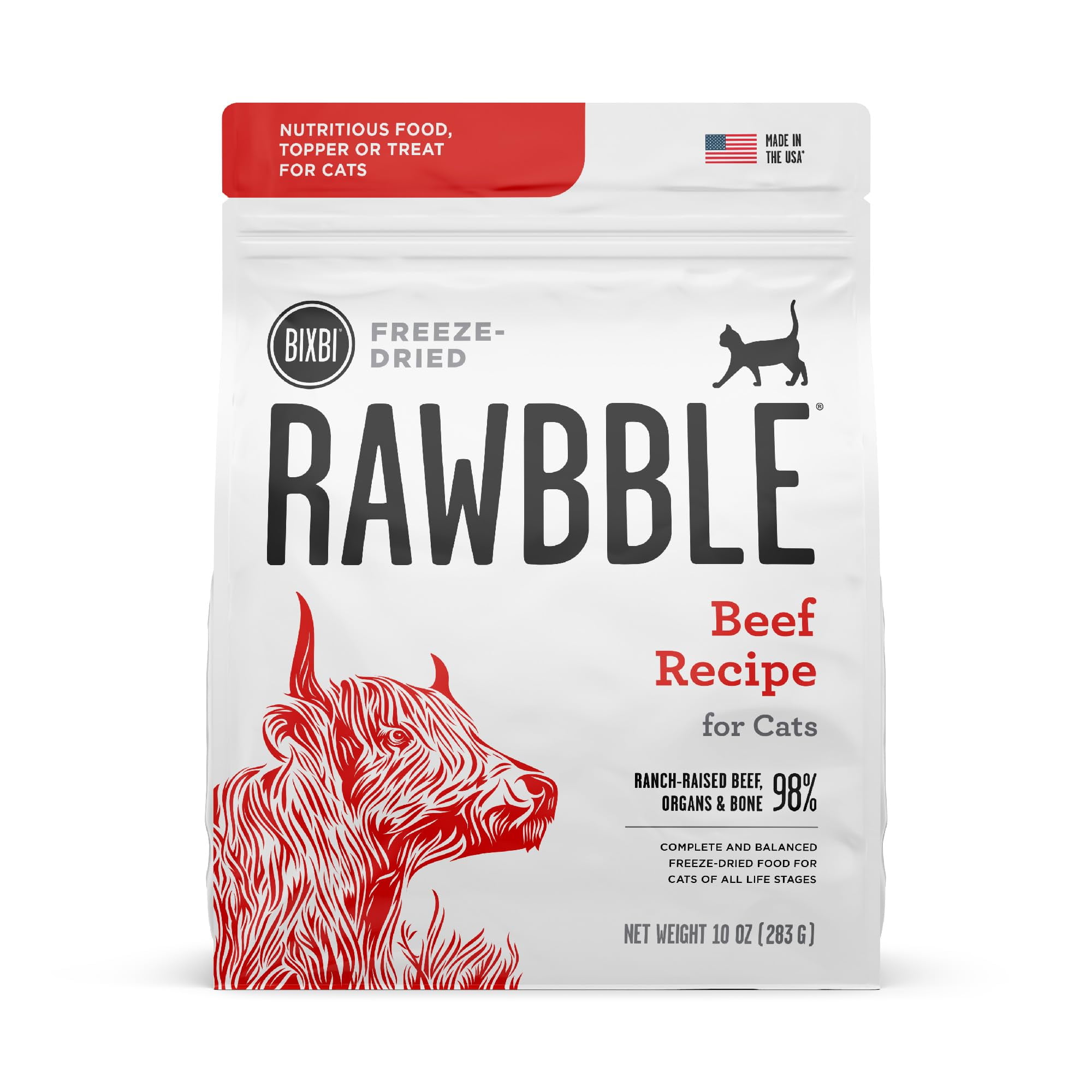 BIXBI Rawbble Freeze Dried Cat Food, Beef Recipe, 10 oz - 97% Meat and ...