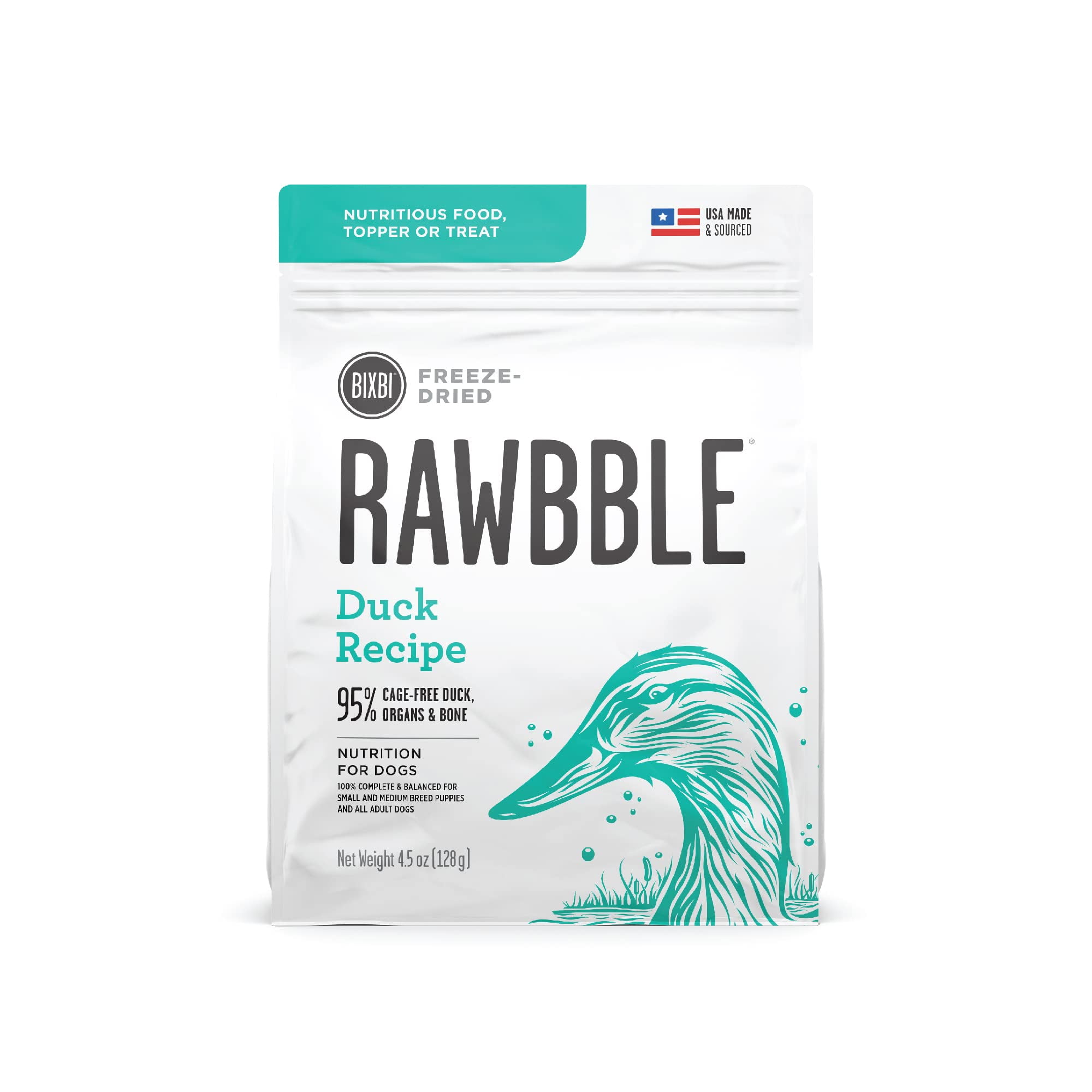 BIXBI Rawbble Freeze Dried Dog Food, Duck Recipe, 4.5 oz - 95% Meat and ...