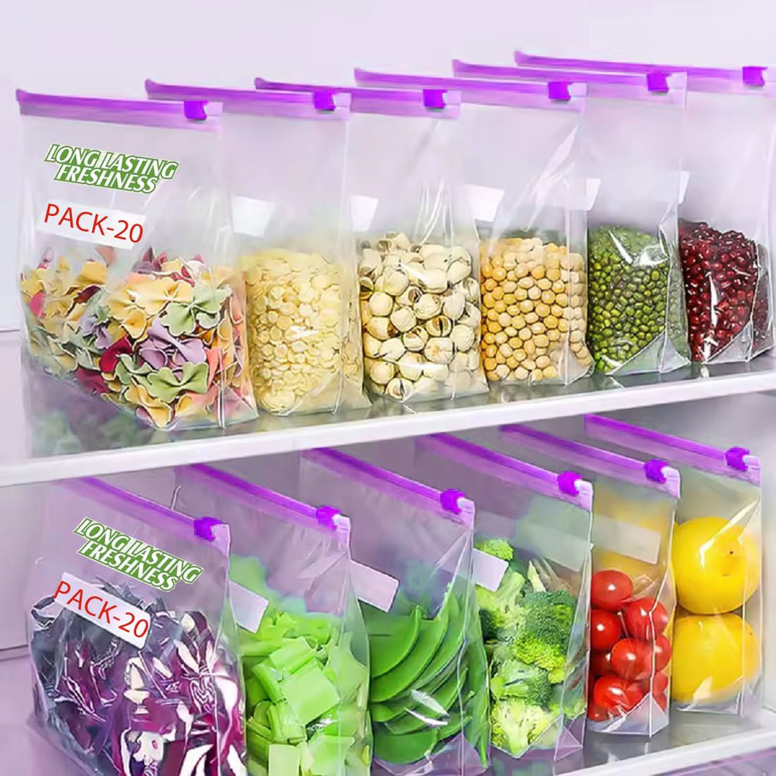 BIXEL 20 Pcs Zip Lock Bag Fridge Storage Bags Zip Lock Bags for Food ...