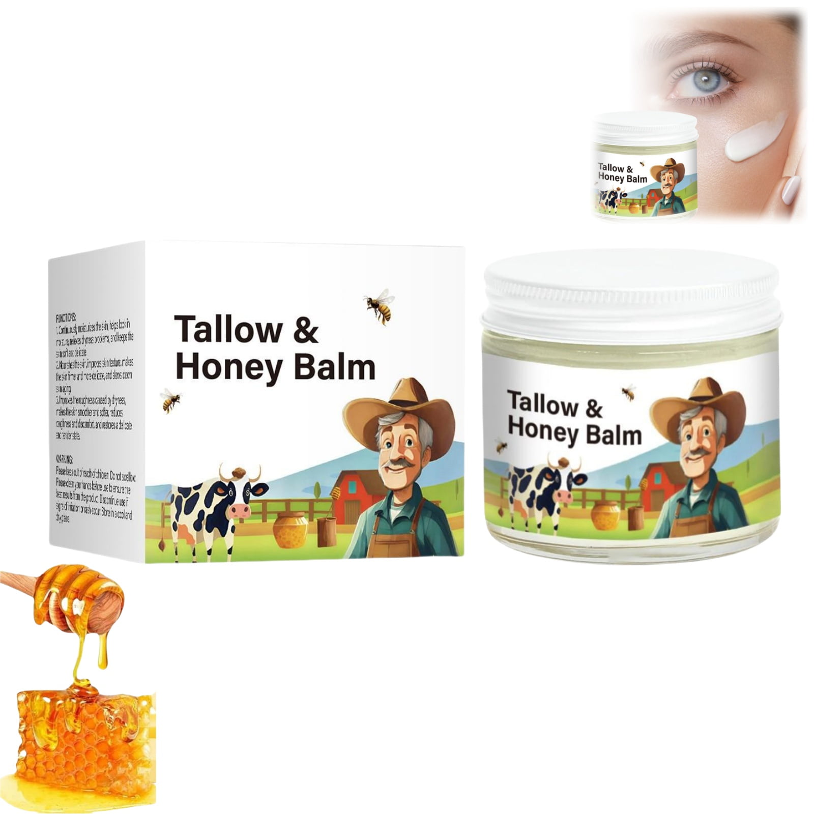 BIYIN Tallow and Honey Balm, Made with Grass-Fed Beef Tallow and Wild ...