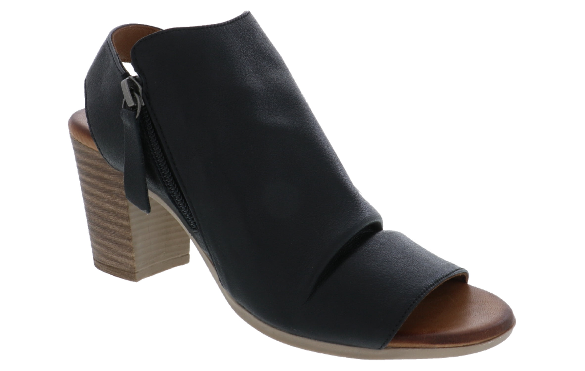 BIZA®; Women’s Sandals Dual Zipper Peep Toe Stacked Heel, Black ...