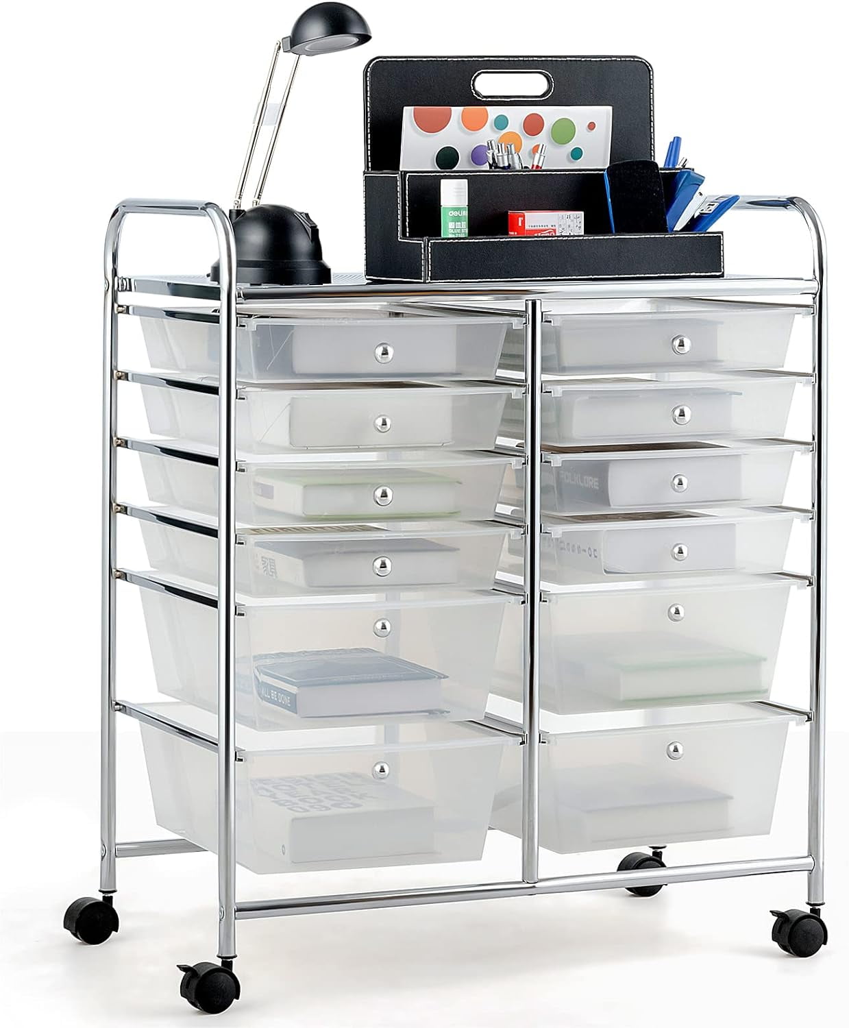 BIZFURN 12-Drawer Rolling Storage Cart, Moveable Art Craft Organizer W ...