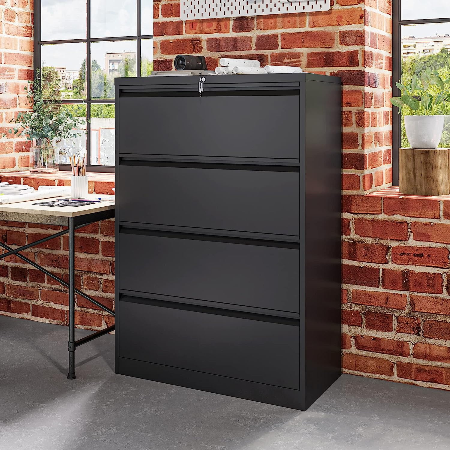 BIZFURN 4 Drawer Metal Lateral Filing Cabinet, Stainless Steel Wide ...