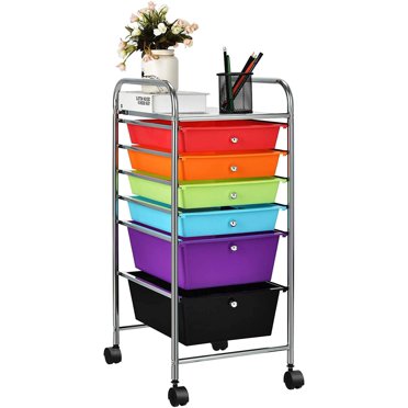 Costway 3 Tier Rolling Storage Cart with 4 Drawers, 2 Shelves, Metal ...