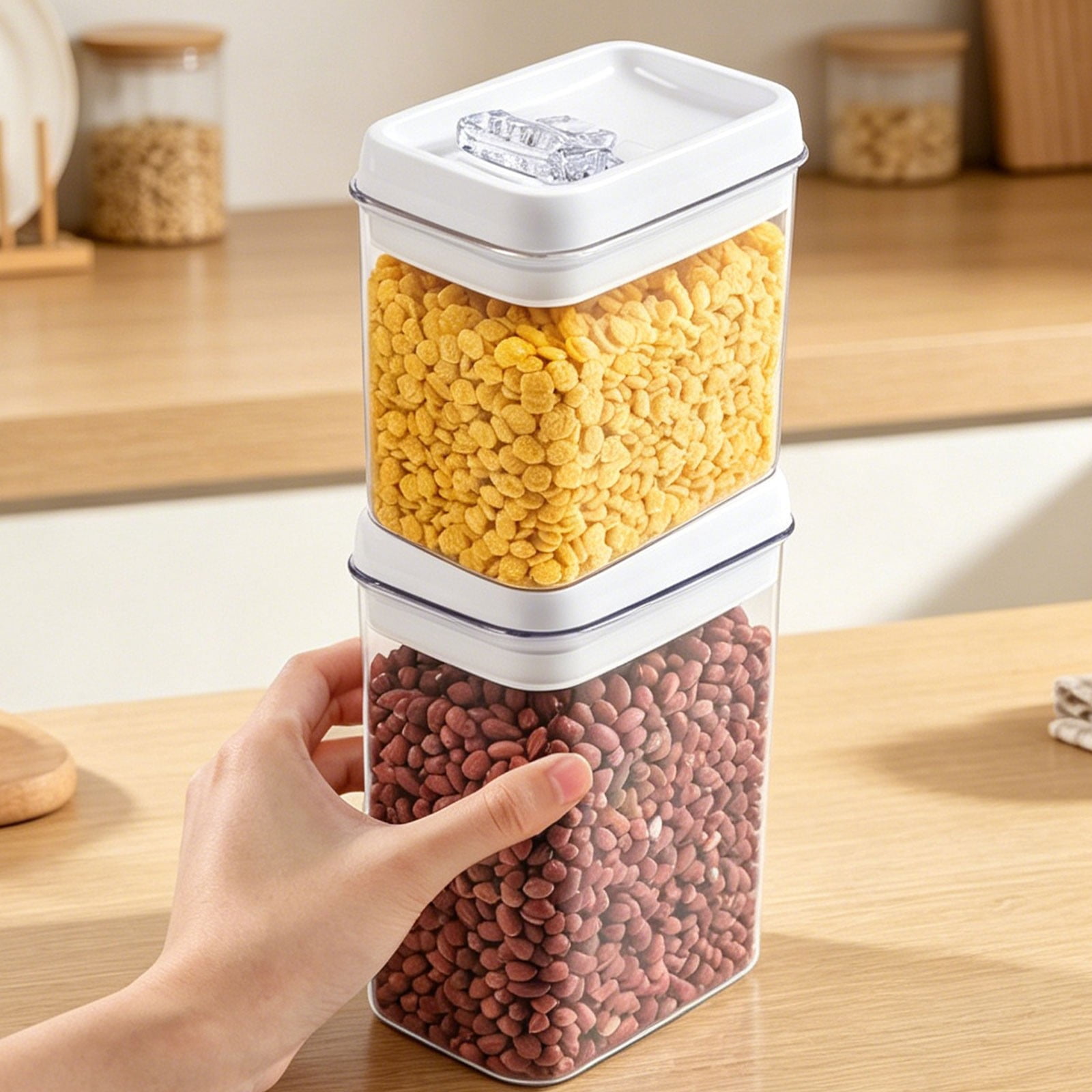 BIZHUA 4 Piece Clear Glass Storage Jar Set, Airtight Canister for ...