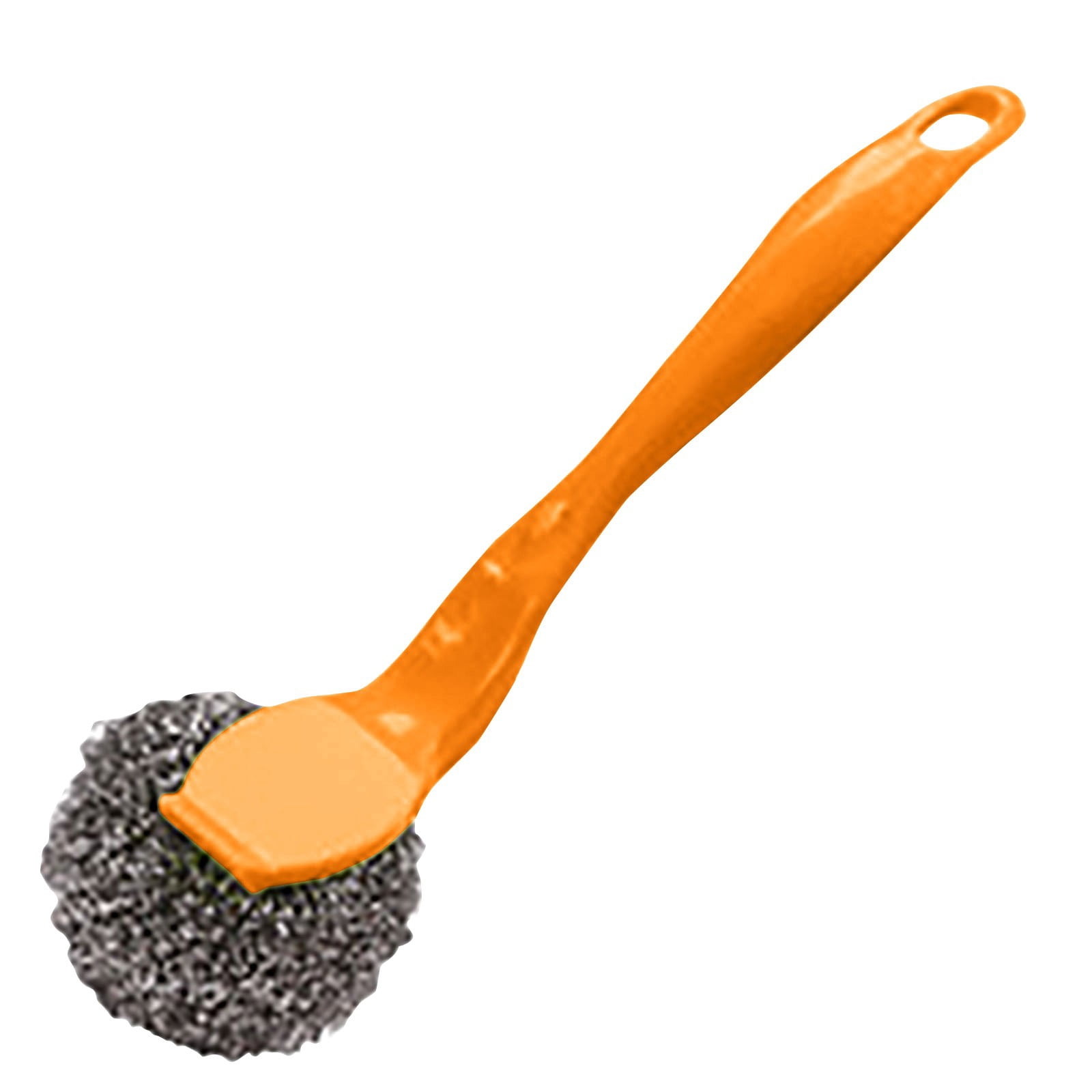 BIZHUA Orange Steel Wool Long Handle Brush, Heavy Duty Pot Scrubber ...