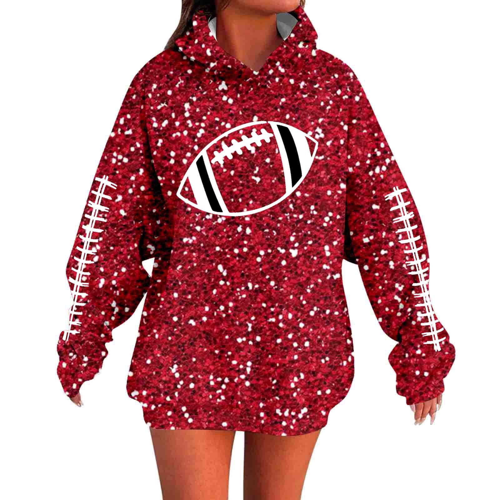 BIbifish Women'S Hoodies Trendy Football Print Trendy Glitter Hooded ...
