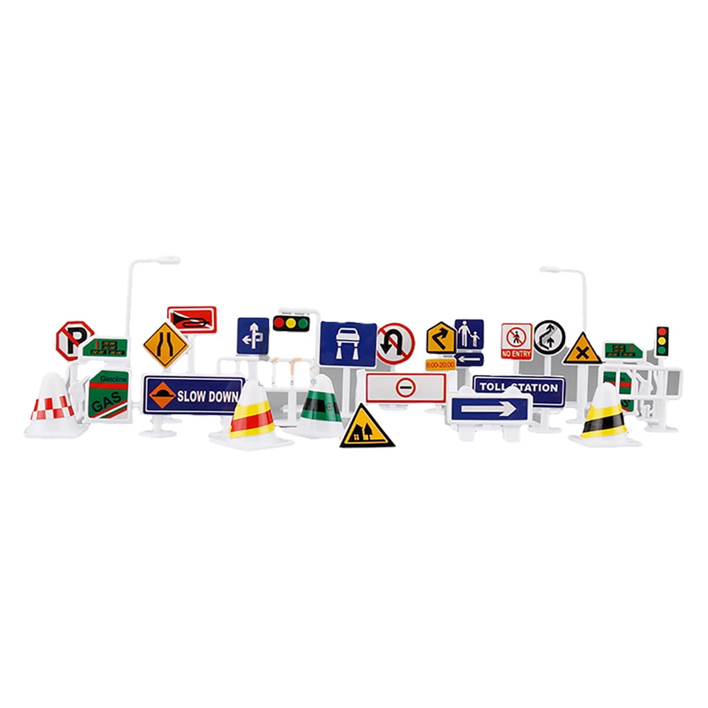 BJBSJSZ 28 Pieces - Wooden Traffic Signs For Kids - Toy Trains and Cars ...