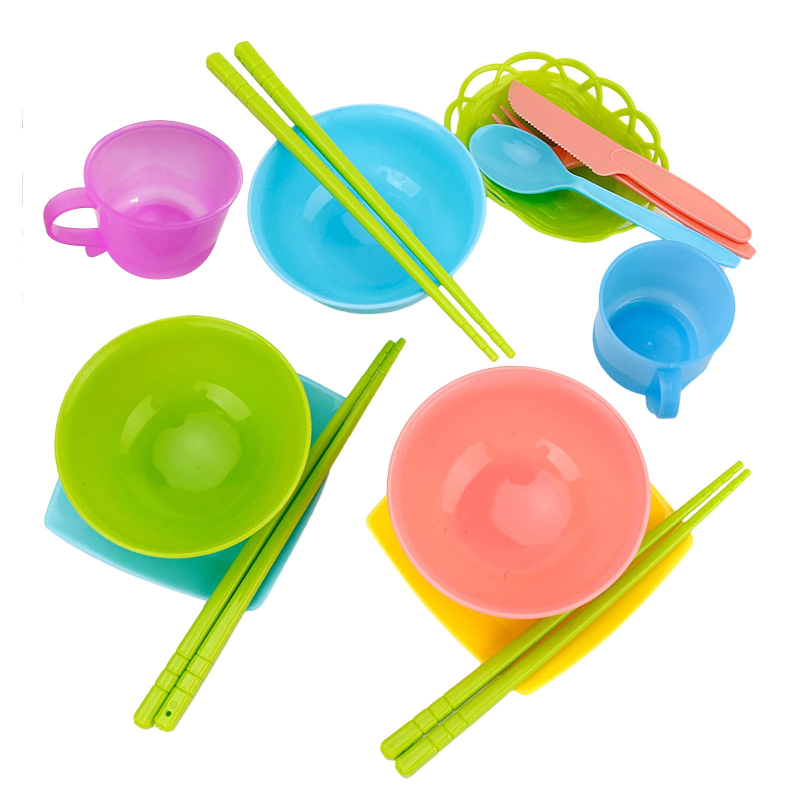BJBSJSZ Toddler Play Kitchen Toy Dish Plates Utensils Dinnerware Set ...