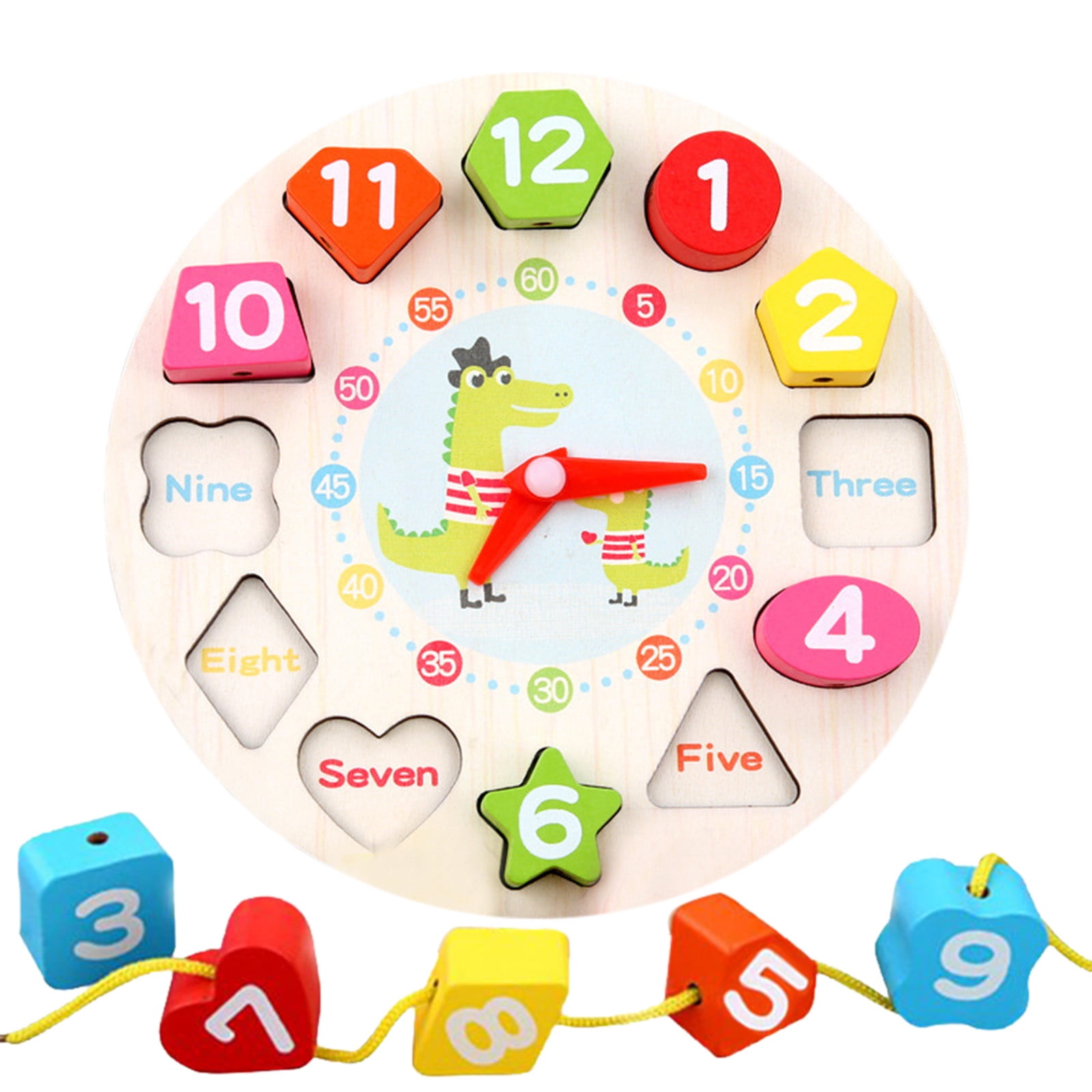 BJBSJSZ Wooden Shape Color Sorting Clock- Teaching Time Clock Shape ...
