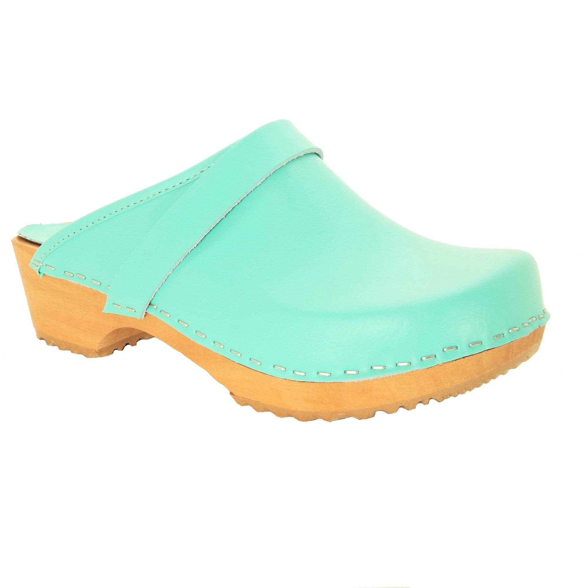 BJORK Maja Open Back Wood Leather Clogs (Aquamarine - EU37) - Walmart.com