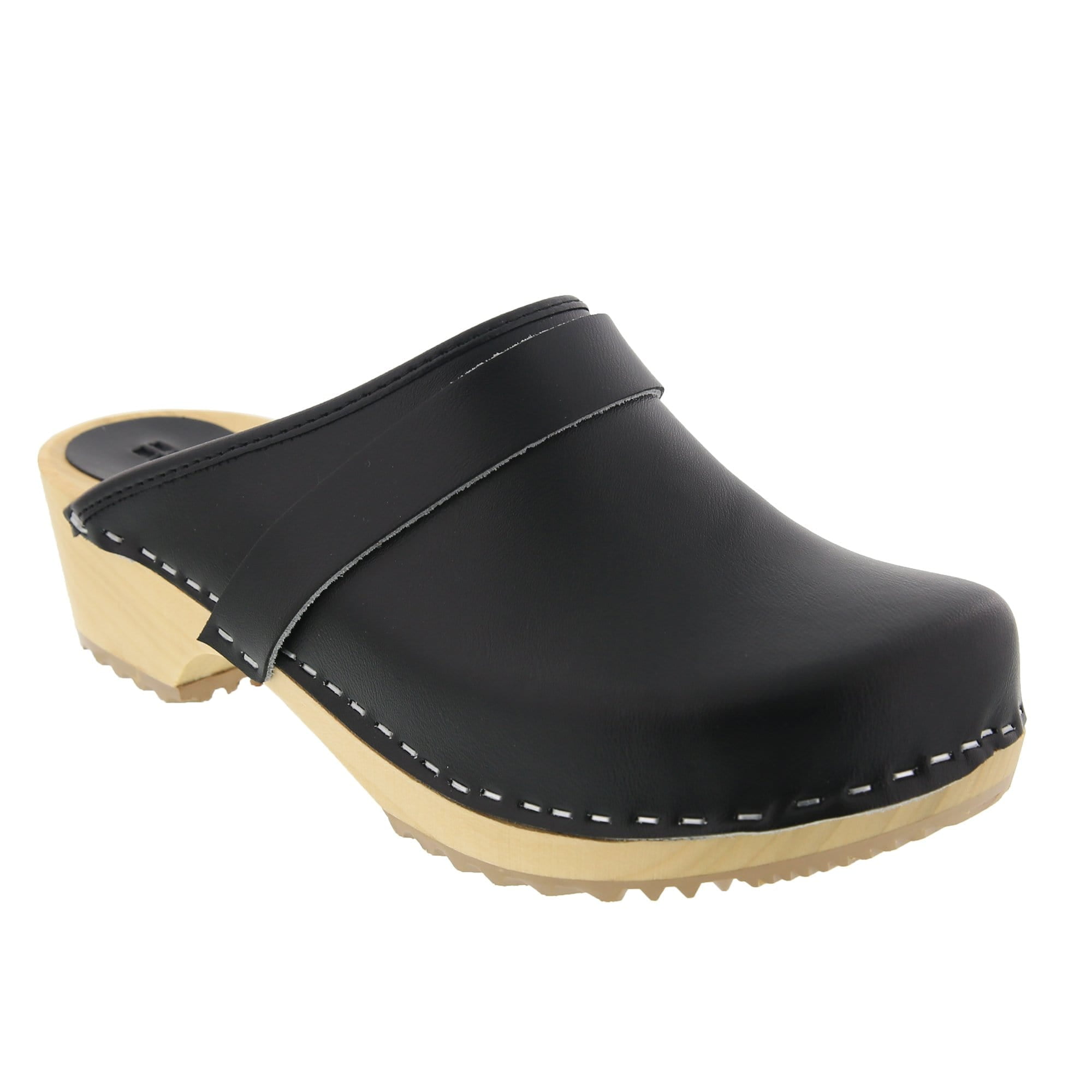BJORK Maja Open Back Wood Leather Clogs (Black - EU39) - Walmart.com
