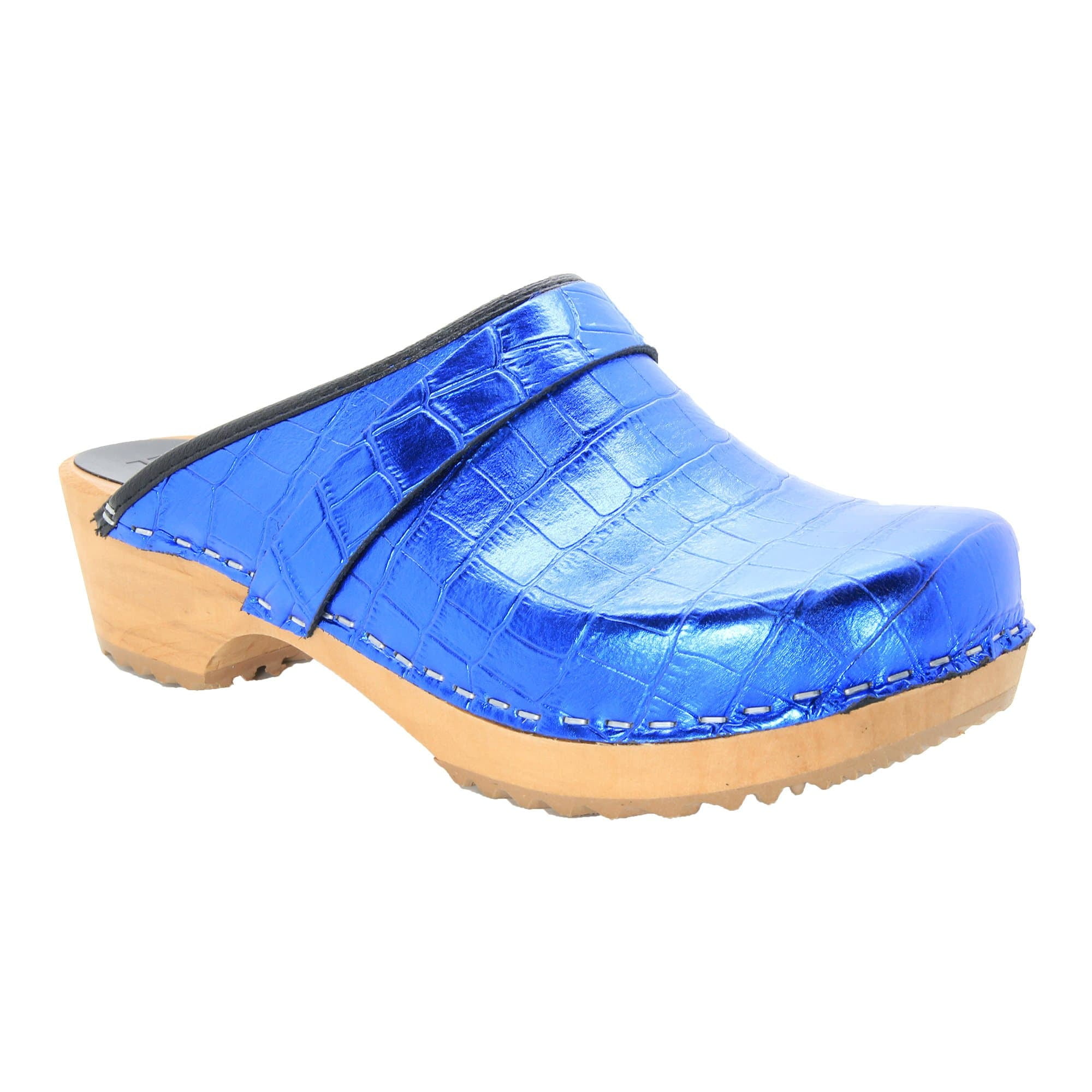 BJORK Maja Open Back Wood Leather Clogs (Blue Croco - EU39) - Walmart.com