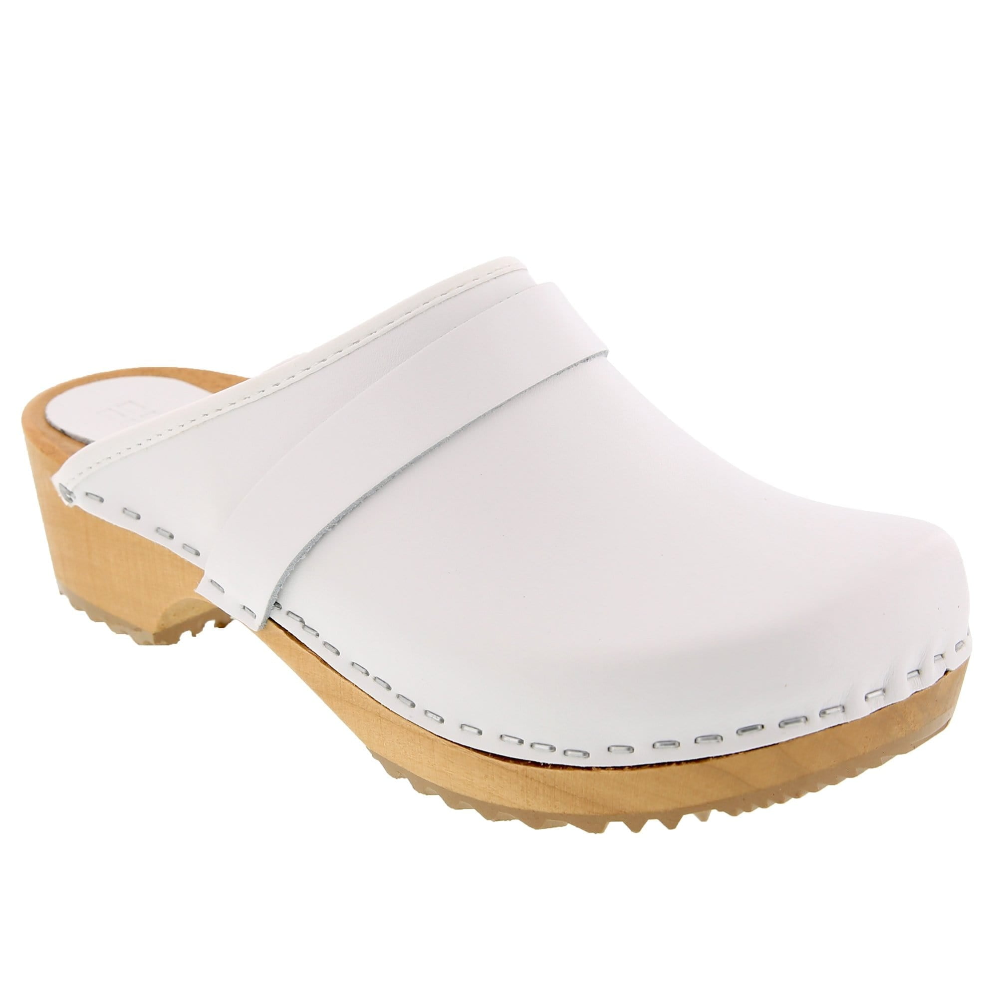 BJORK Maja Open Back Wood Leather Clogs (White - EU36) - Walmart.com