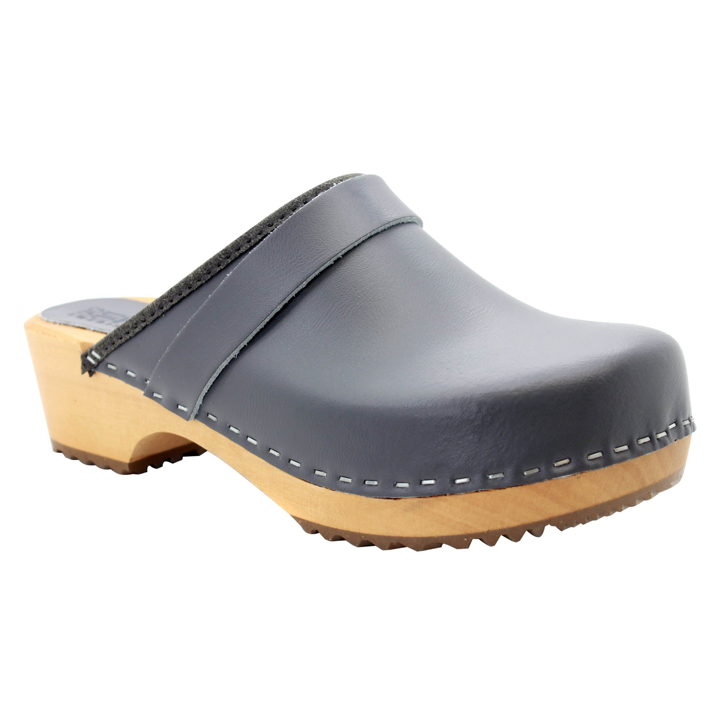 BJORK Maja Wood Open Back Grey Leather Clogs - Walmart.com