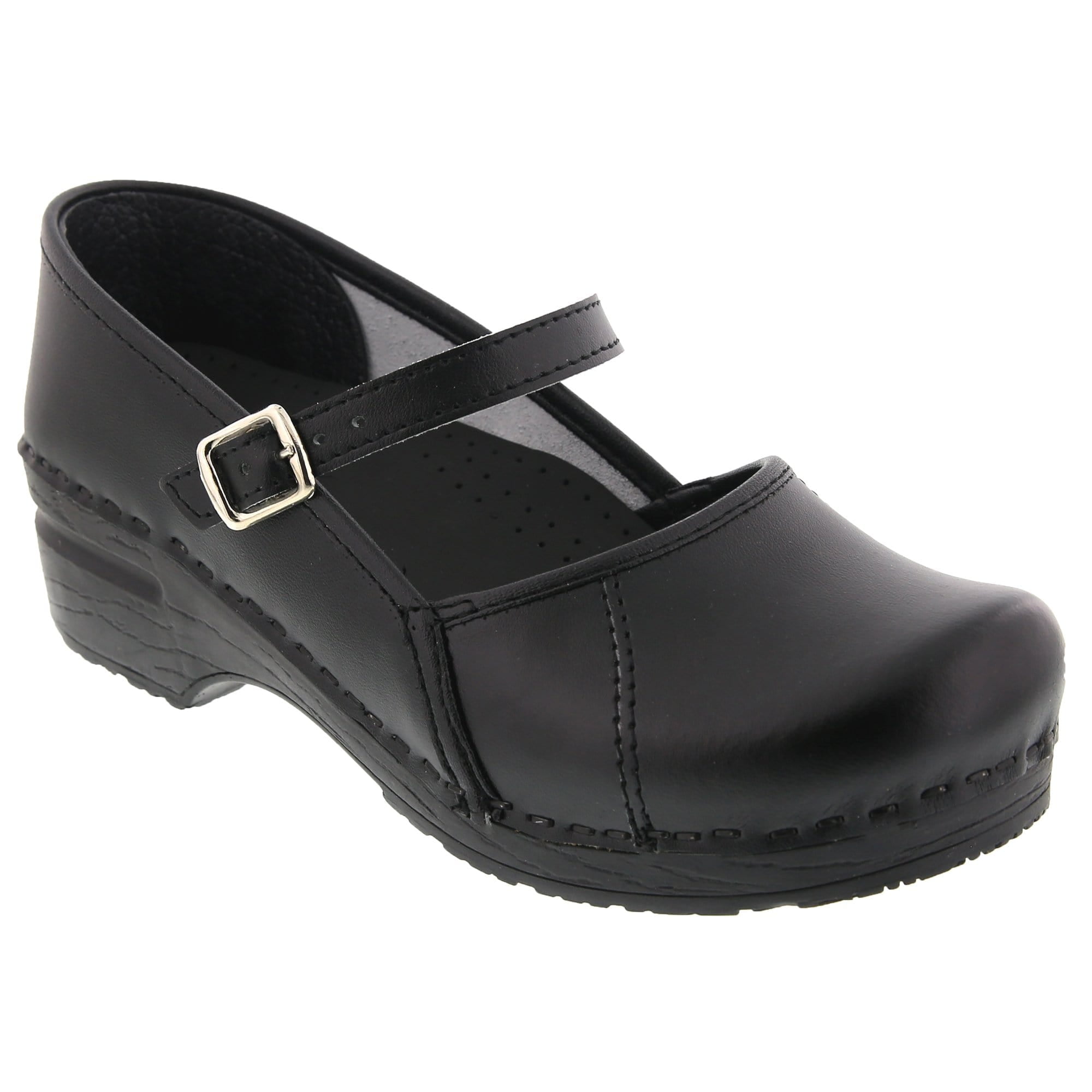 BJORK Marcella Mary Jane Leather Clogs (Black Cabrio, EU-40) - Walmart.com