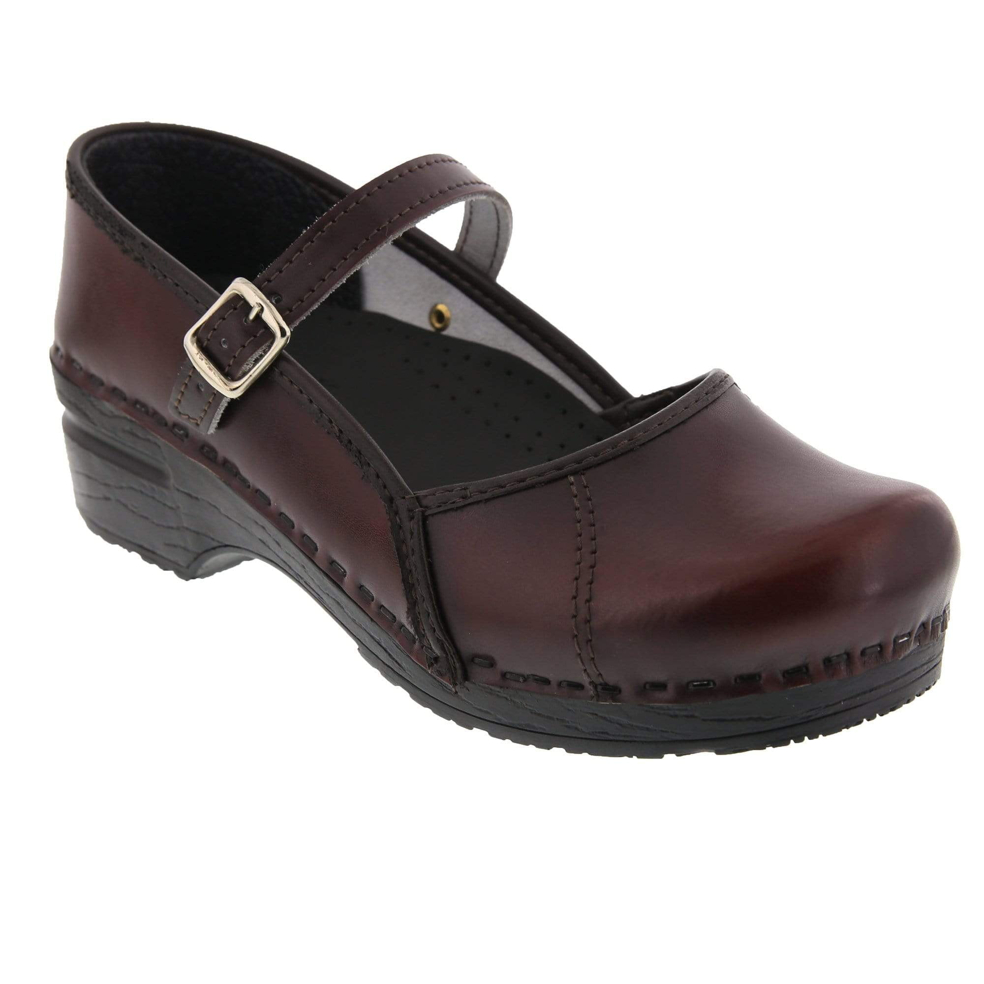 BJORK Marcella Mary Jane Leather Clogs (Bordeaux Cabrio, EU-40 ...