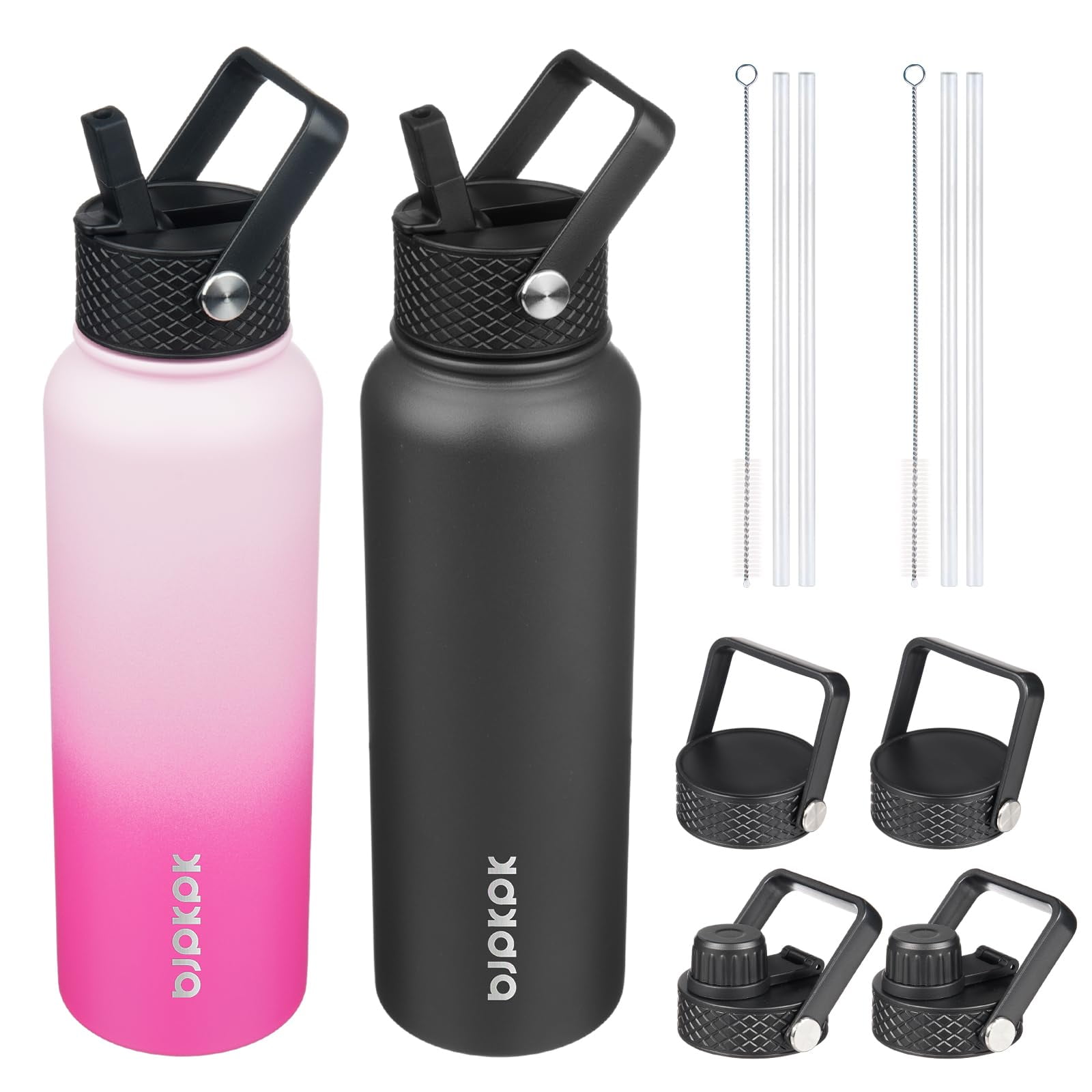 BJPKPK 2 Pack Insulated Water Bottles with Straw Lids, 40oz Stainless ...