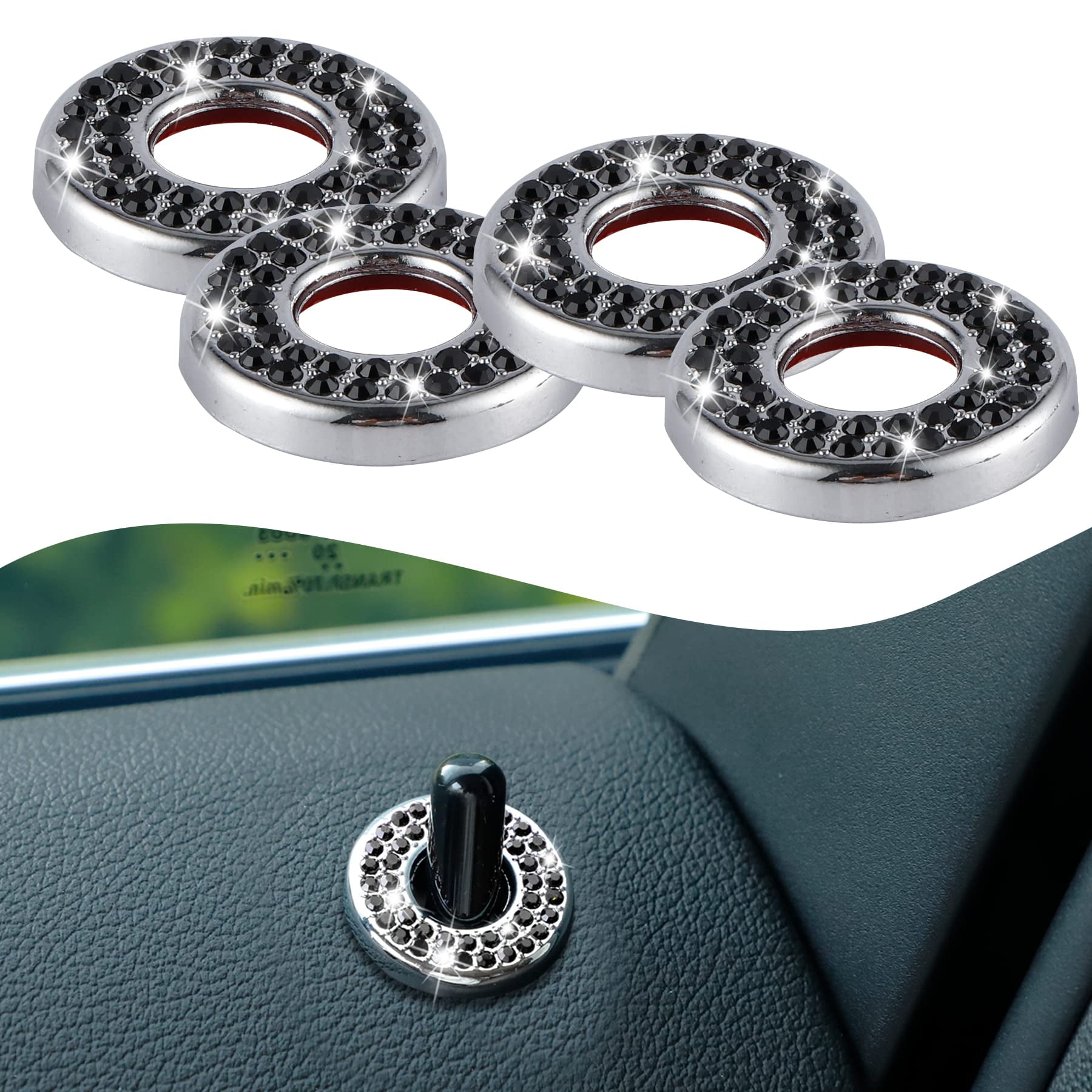 BJSIA 4PCS Bling Car MMF7 Inner Door Lock Covers, Trim Pull Rod Bolt ...