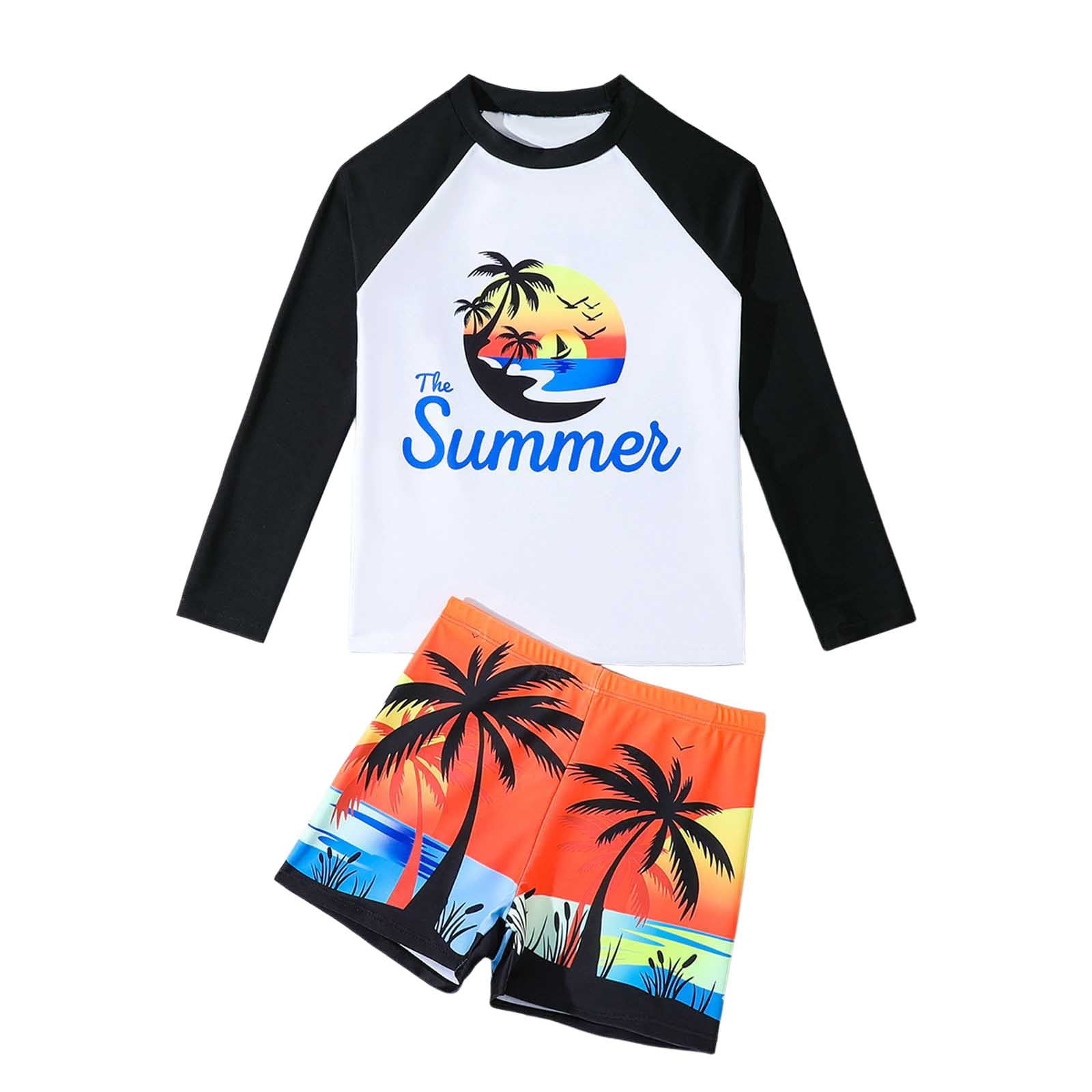 BJUTIR Boys Swimsuits Beach 2 Piece Set Long Sleeve Top & Swim Shorts ...