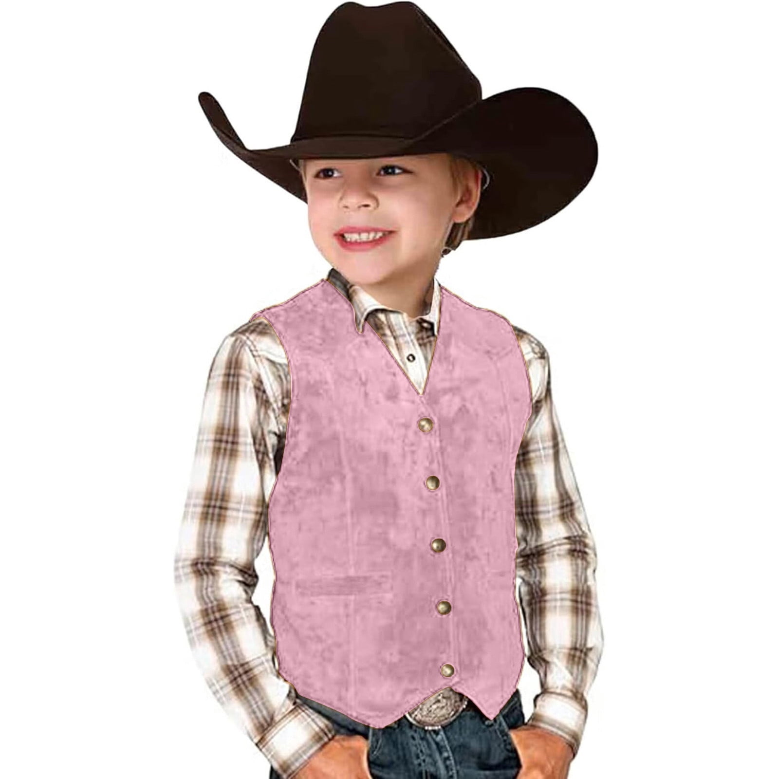 BJUTIR Boys Top Retro Cowboy Vest Leather V Neck Button Down Casual ...