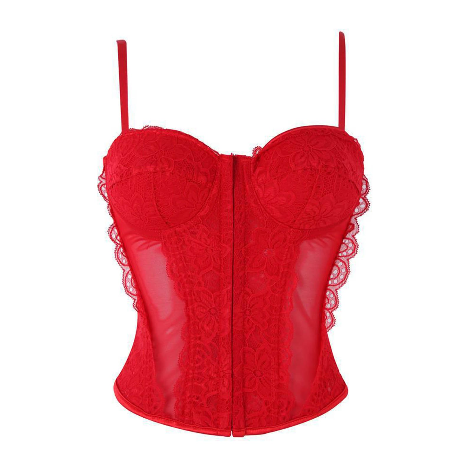BJUTIR Corset Tops For Women Lace Bustier Mesh Double Strap Corset ...