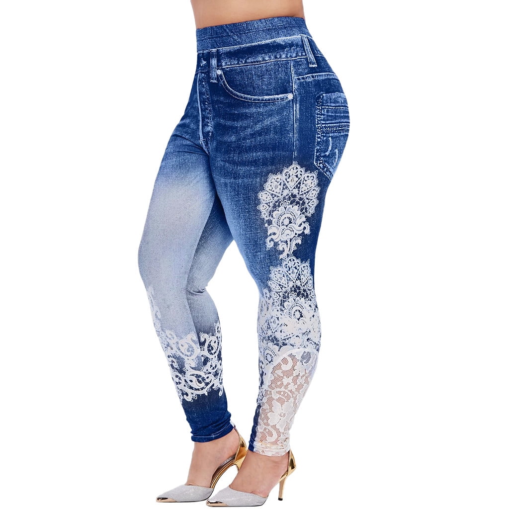 BJUTIR Denim Print Leggings For Women Printed Yoga Fitness Leggings ...