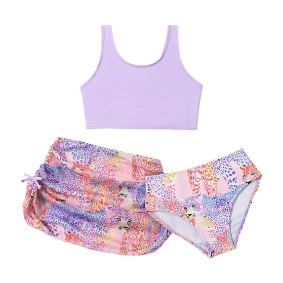 BJUTIR Girls Bathing Suits Cartoon Leopard Print 3 Piece Swimsuit Set ...