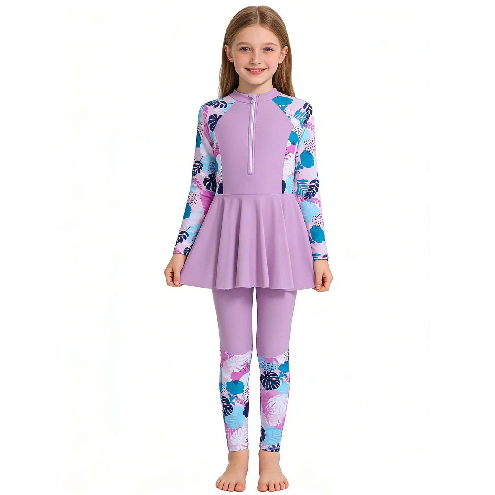 BJUTIR Girls Bathing Suits Long Sleeve Rash Guard Swimwear Two Piece ...