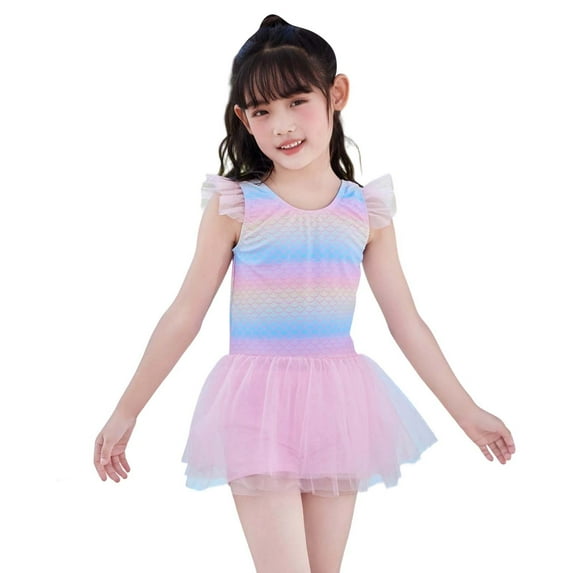 BJUTIR Girls Bathing Suits Sparkling Swimsuit With Mesh Skirt For Beach ...