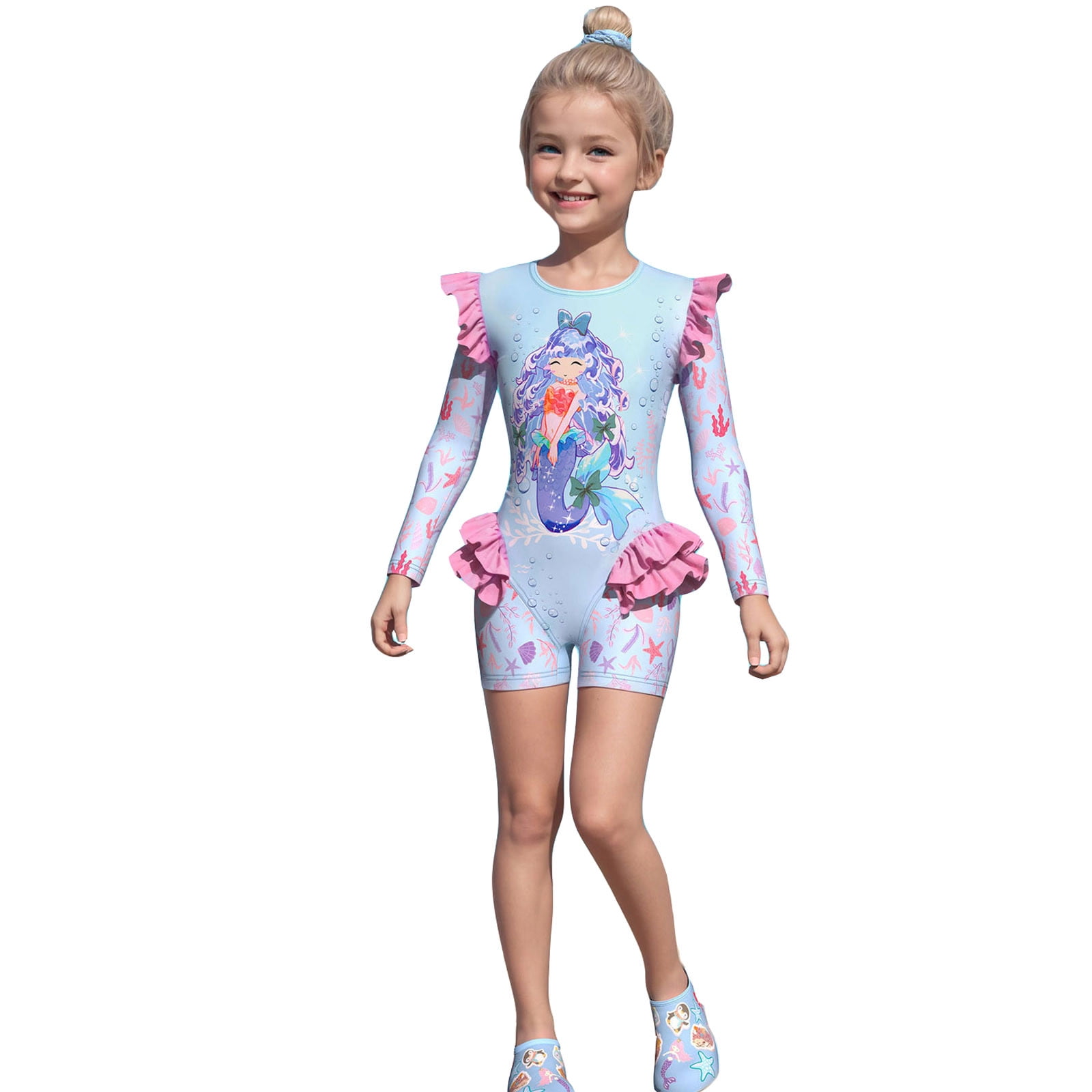 BJUTIR Girls Bathing Suits Swimwear Long Sleeve Rash Guard Swimsuit ...