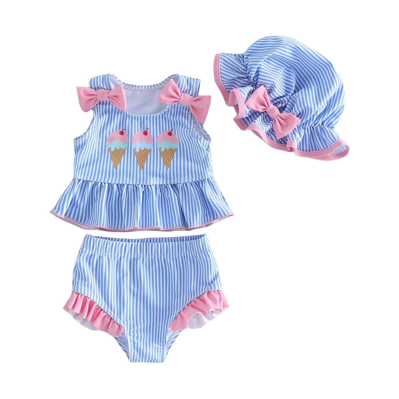 BJUTIR Girls Bathing Suits Toddler Swimsuits Stripe Bikini Set With Sun ...