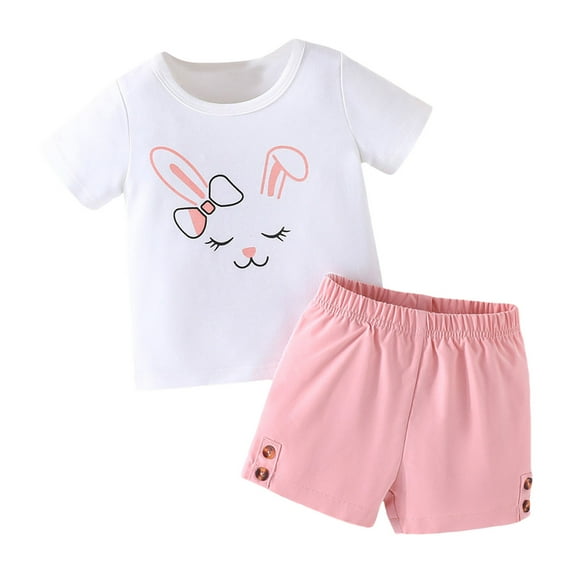 BJUTIR Girls Outfits Toddler Summer Short Sleeve Cartoon Rabbit Prints ...
