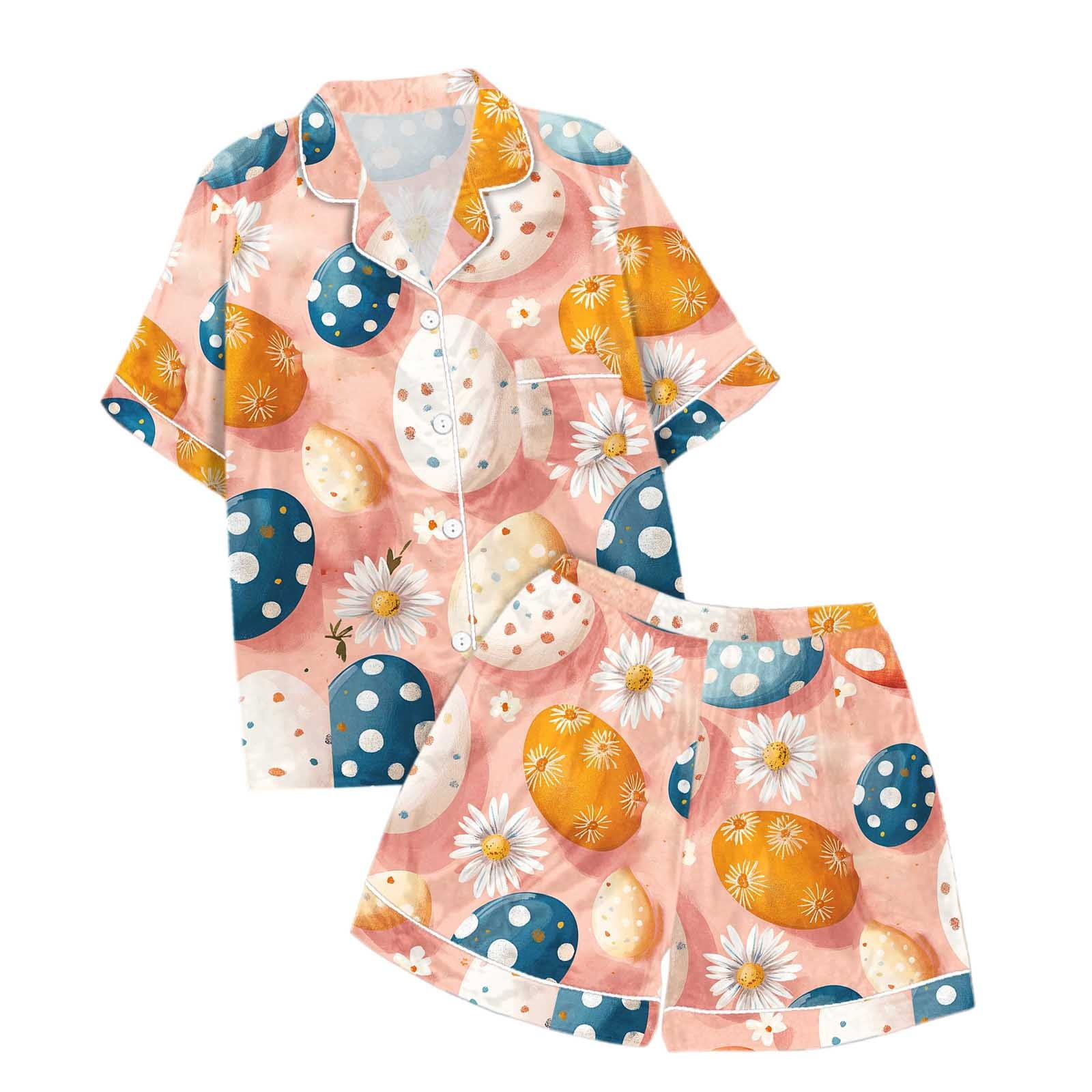 BJUTIR Girls Pajamas Set Easter Print Short Sleeve Shorts Two Piece ...