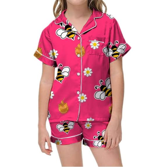 BJUTIR Girls Pajamas Set Kids Short Sleeve V Neck Sleepwear Loungewear ...