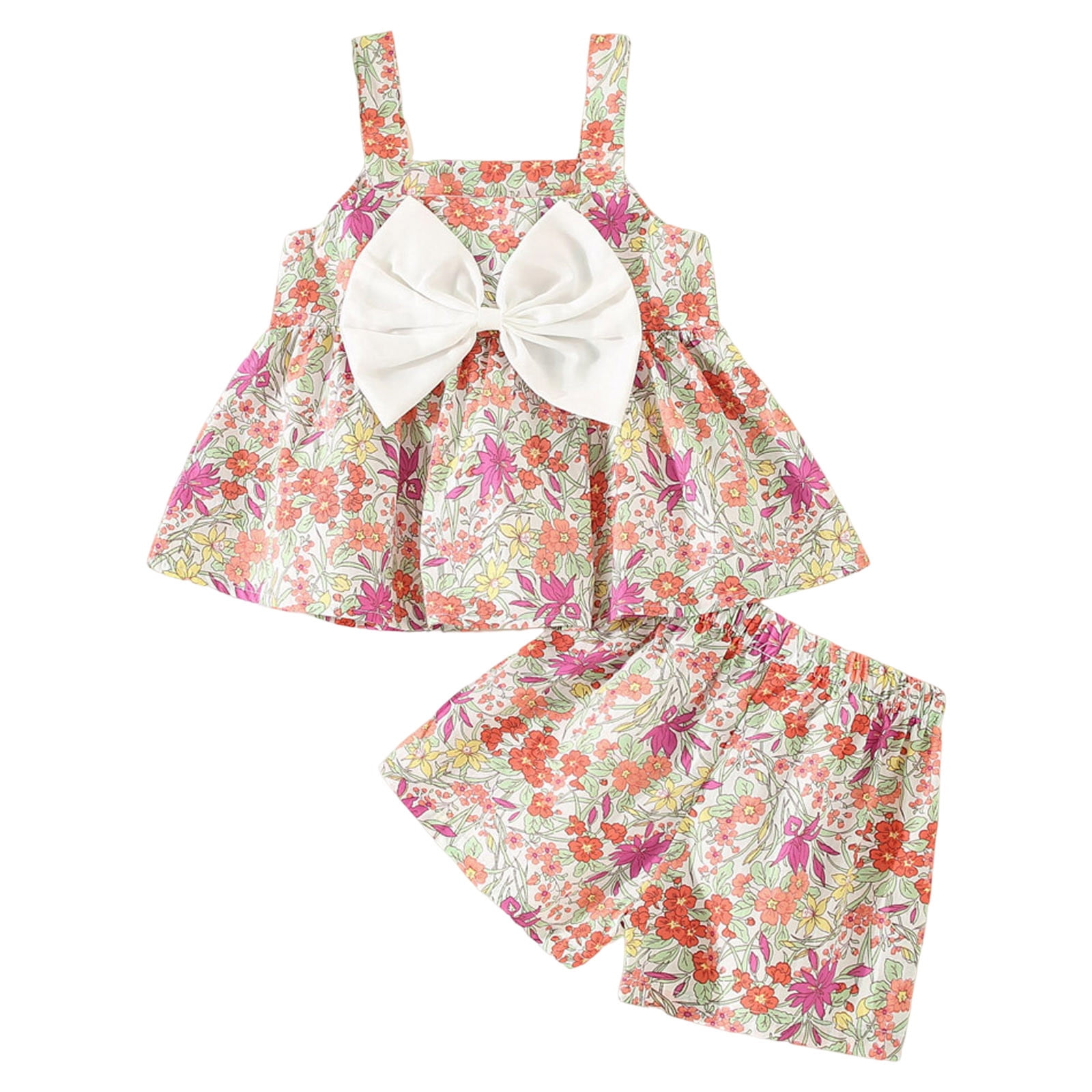 BJUTIR Girls Summer Outfits Toddler Sleeveless Bowknot Floral Prints ...
