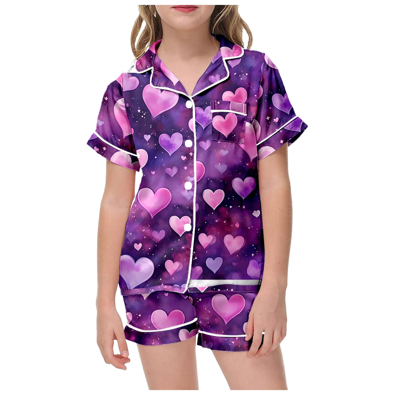 BJUTIR Girls Valentine Pajamas Set Printed Short Sleeved Shorts Two ...