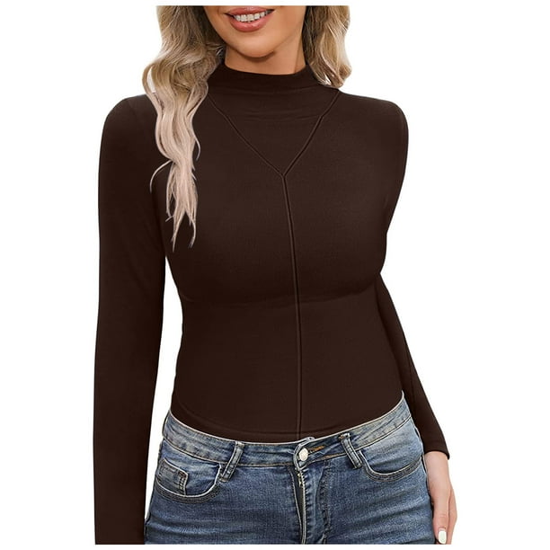 Bjutir Long Sleeve Tshirts For Women Casual Half High Collar Tight